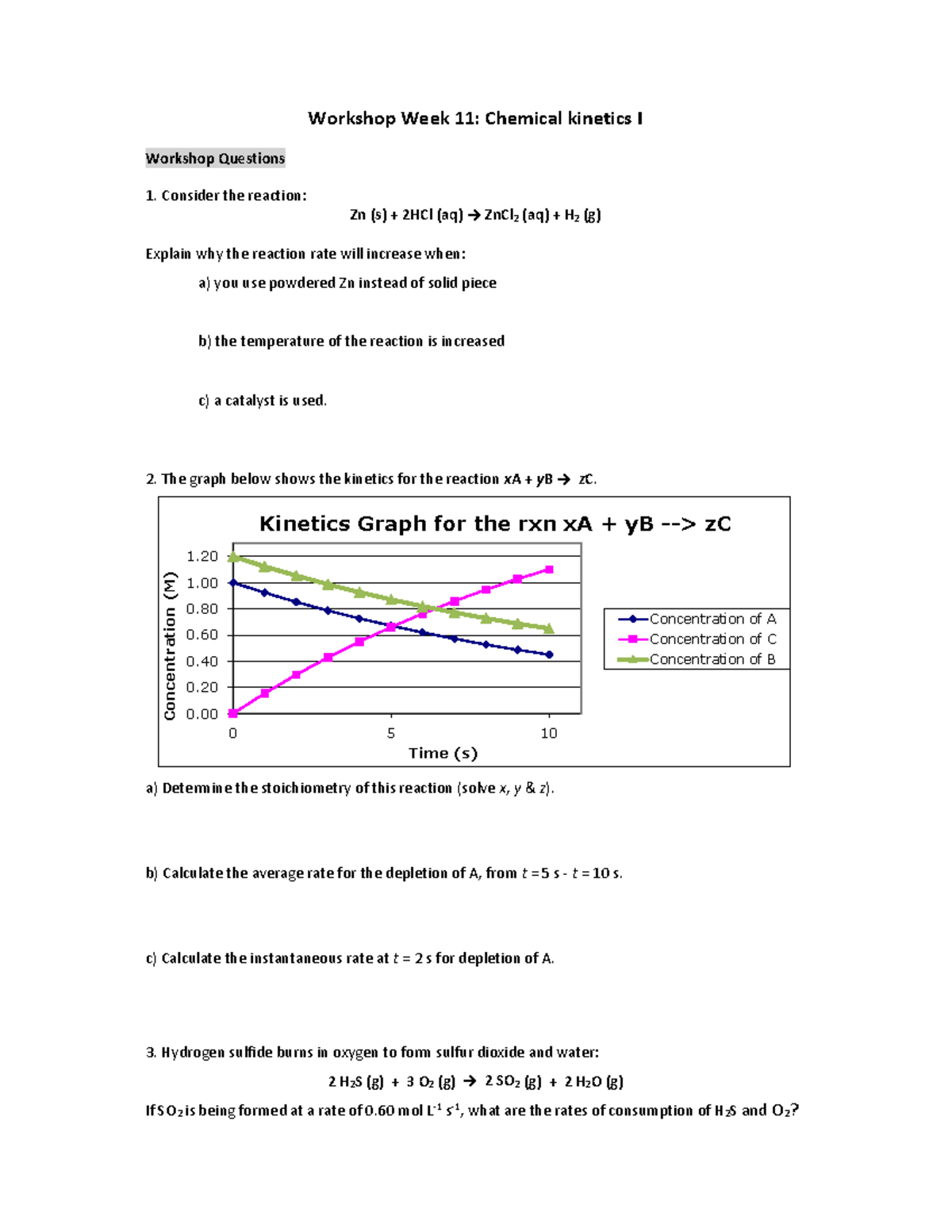 2024 W11 worksheet - informative qs - Workshop Week 11: Chemical kinetics I Workshop Questions ...