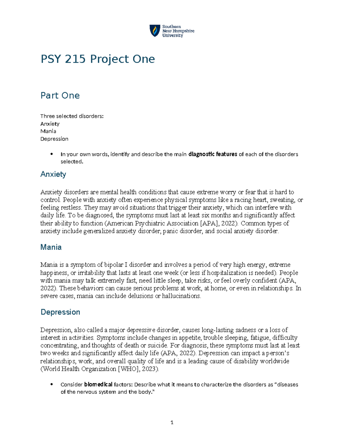 PSY 215 Project One - Great class - PSY 215 Project One Part One Three ...
