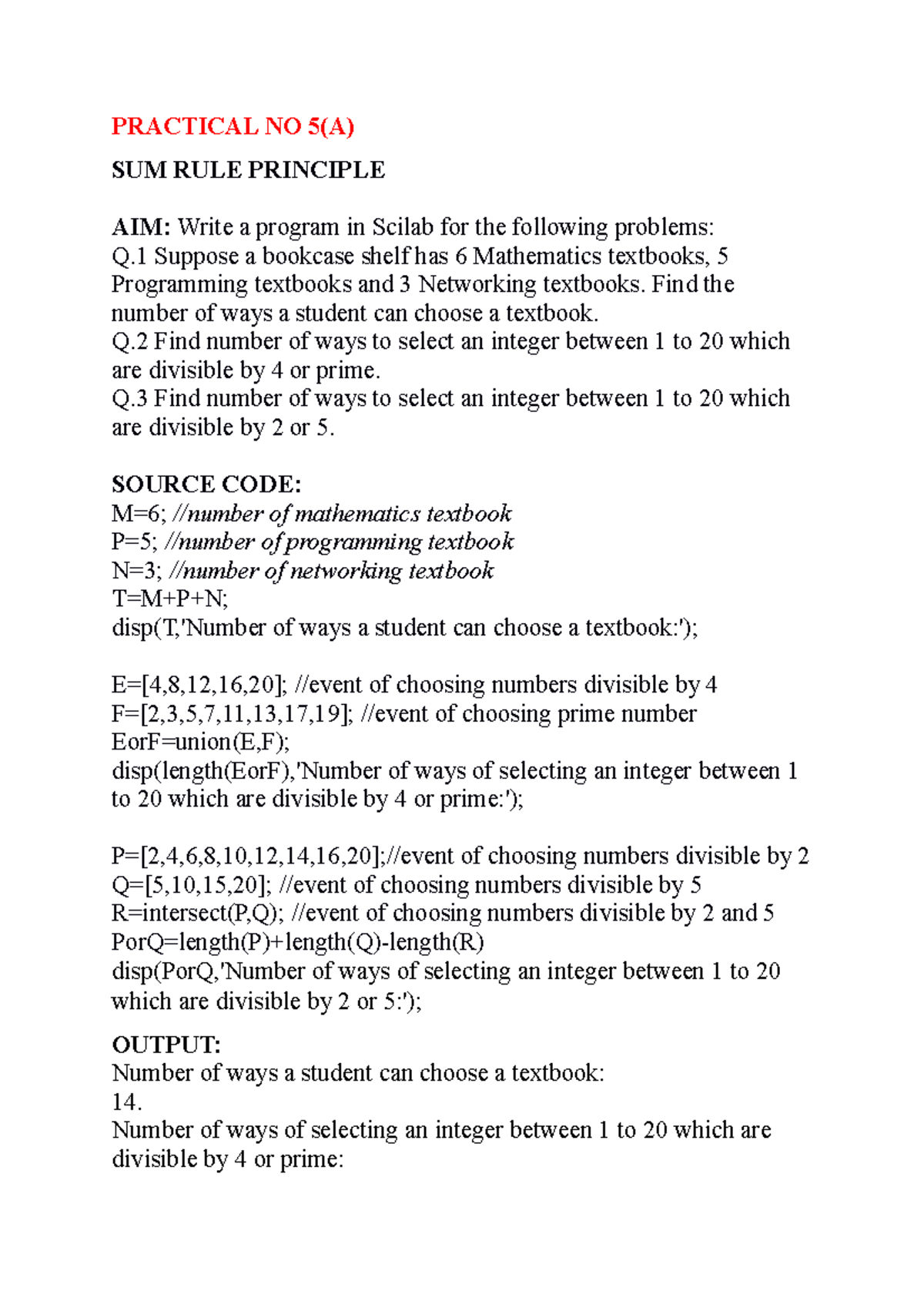 5-8 DM practical - thdhdg hthd - PRACTICAL NO 5(A) SUM RULE PRINCIPLE ...
