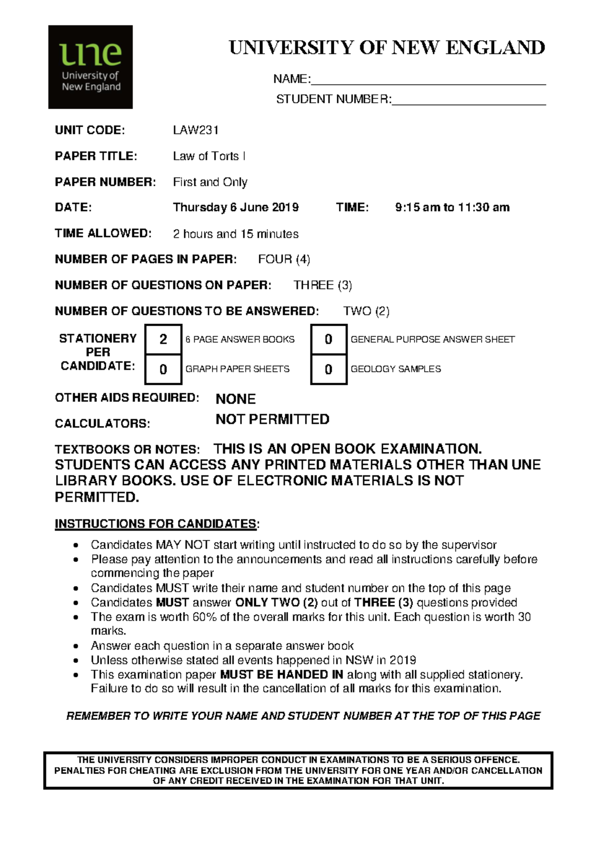 Exam January 2019 - THE UNIVERSITY CONSIDERS IMPROPER CONDUCT IN ...