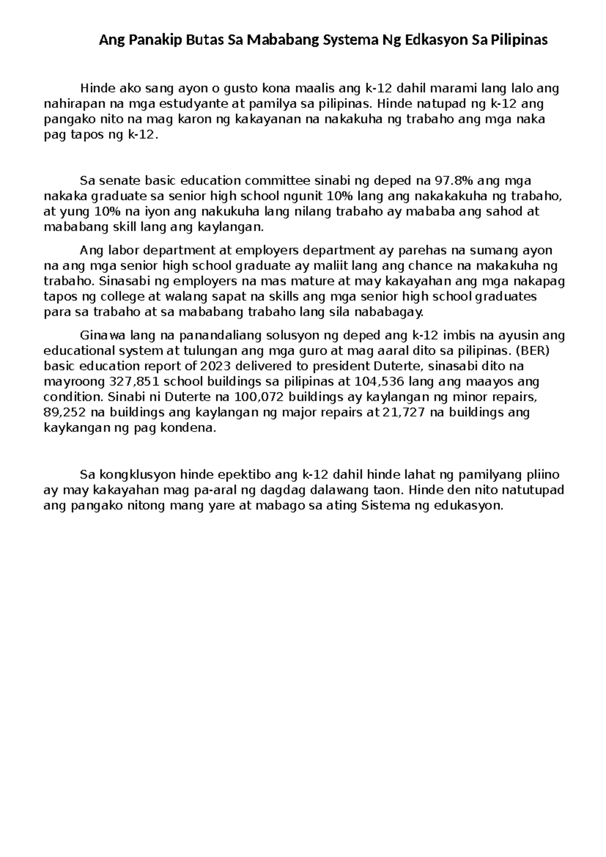 Pagpag-argumentative-essay - Ang Panakip Butas Sa Mababang Systema Ng ...
