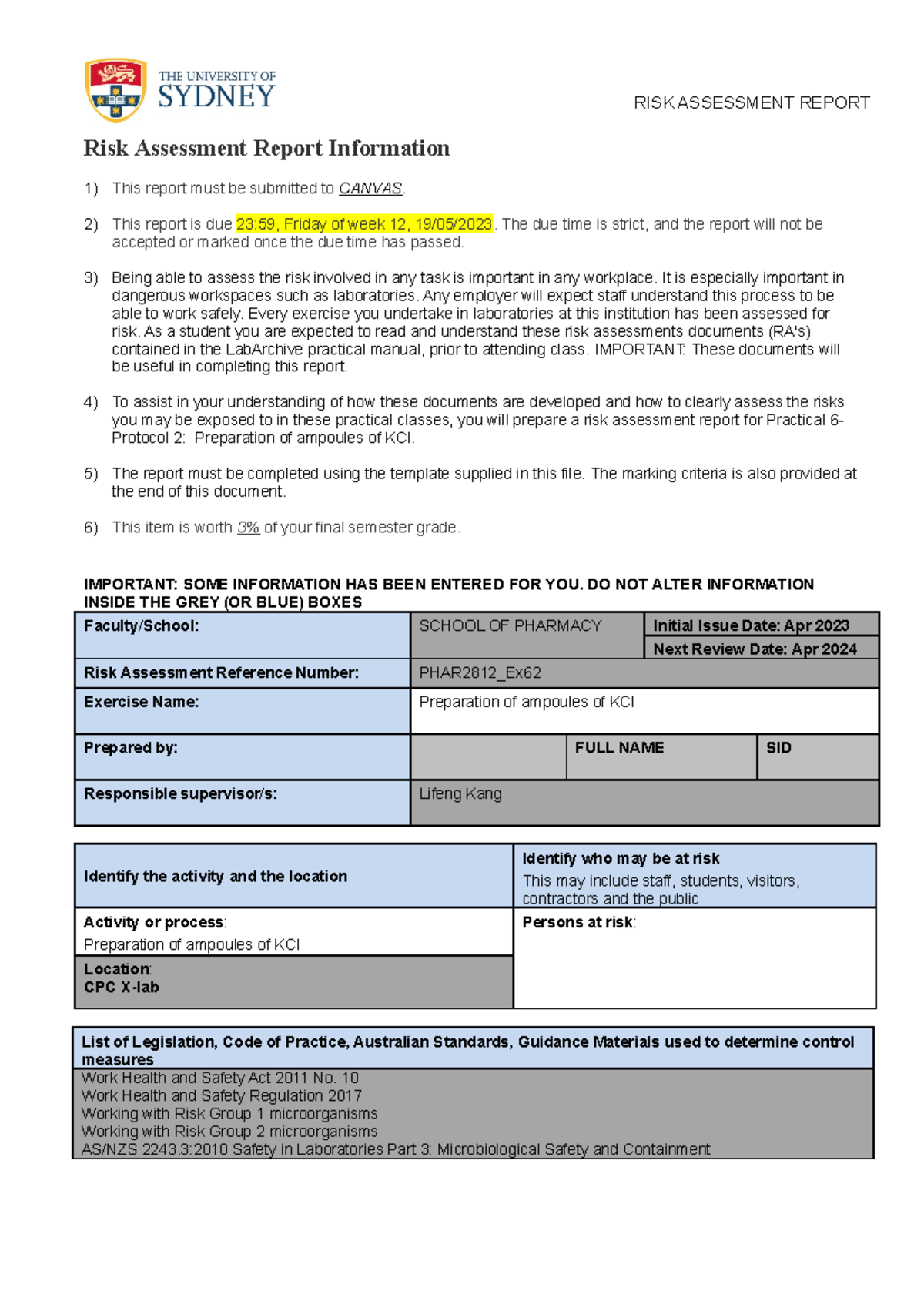 230426 Risk Assessment Report Final - RISK ASSESSMENT REPORT Risk ...