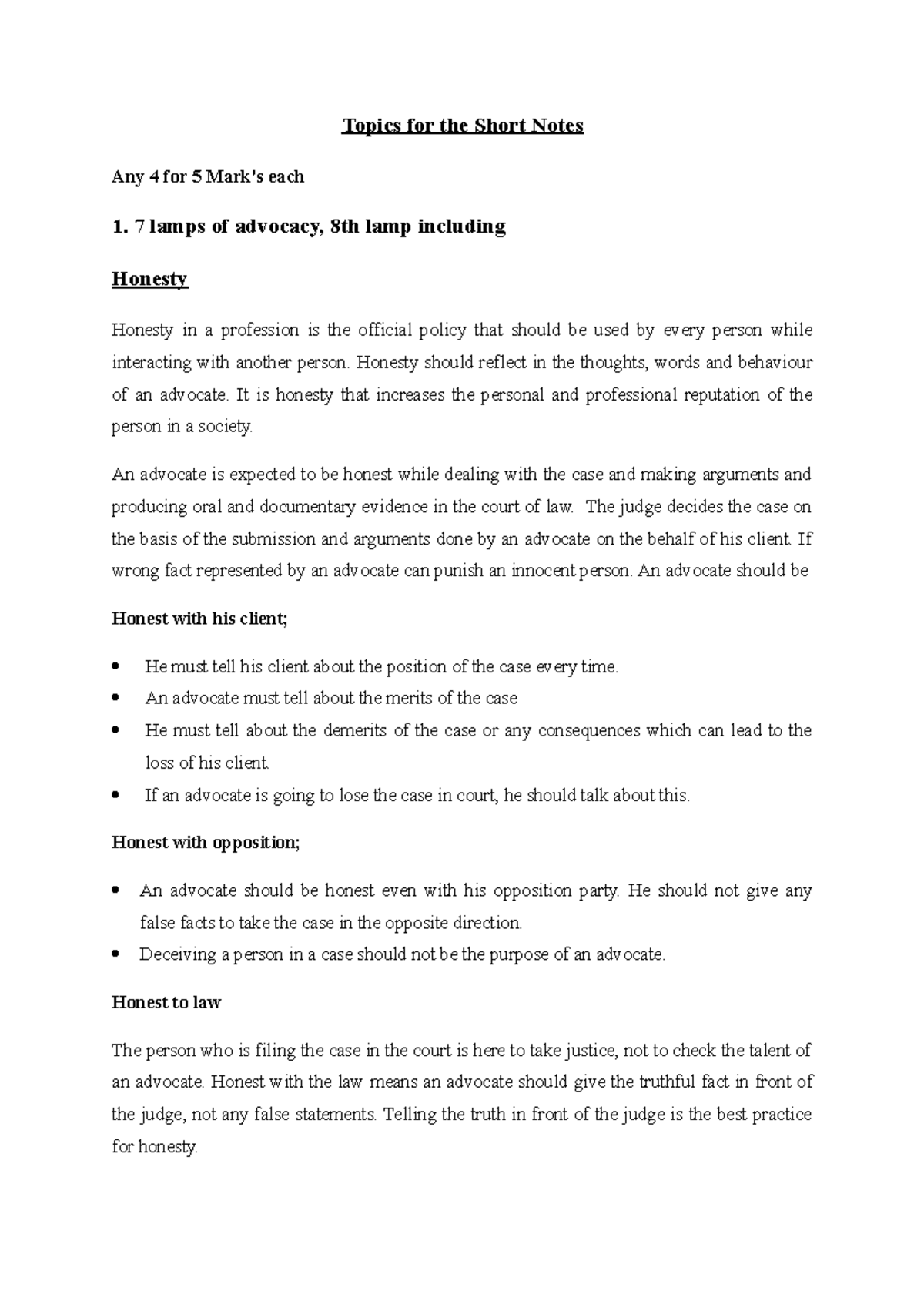 Topics for the short notes - Topics for the Short Notes Any 4 for 5 ...