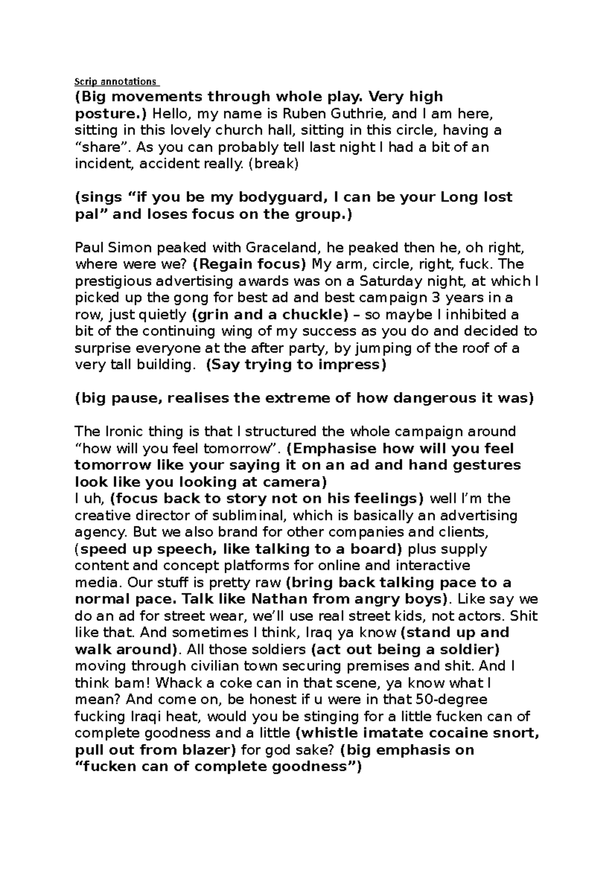 Script annotated - Blurb - Scrip annotations (Big movements through ...