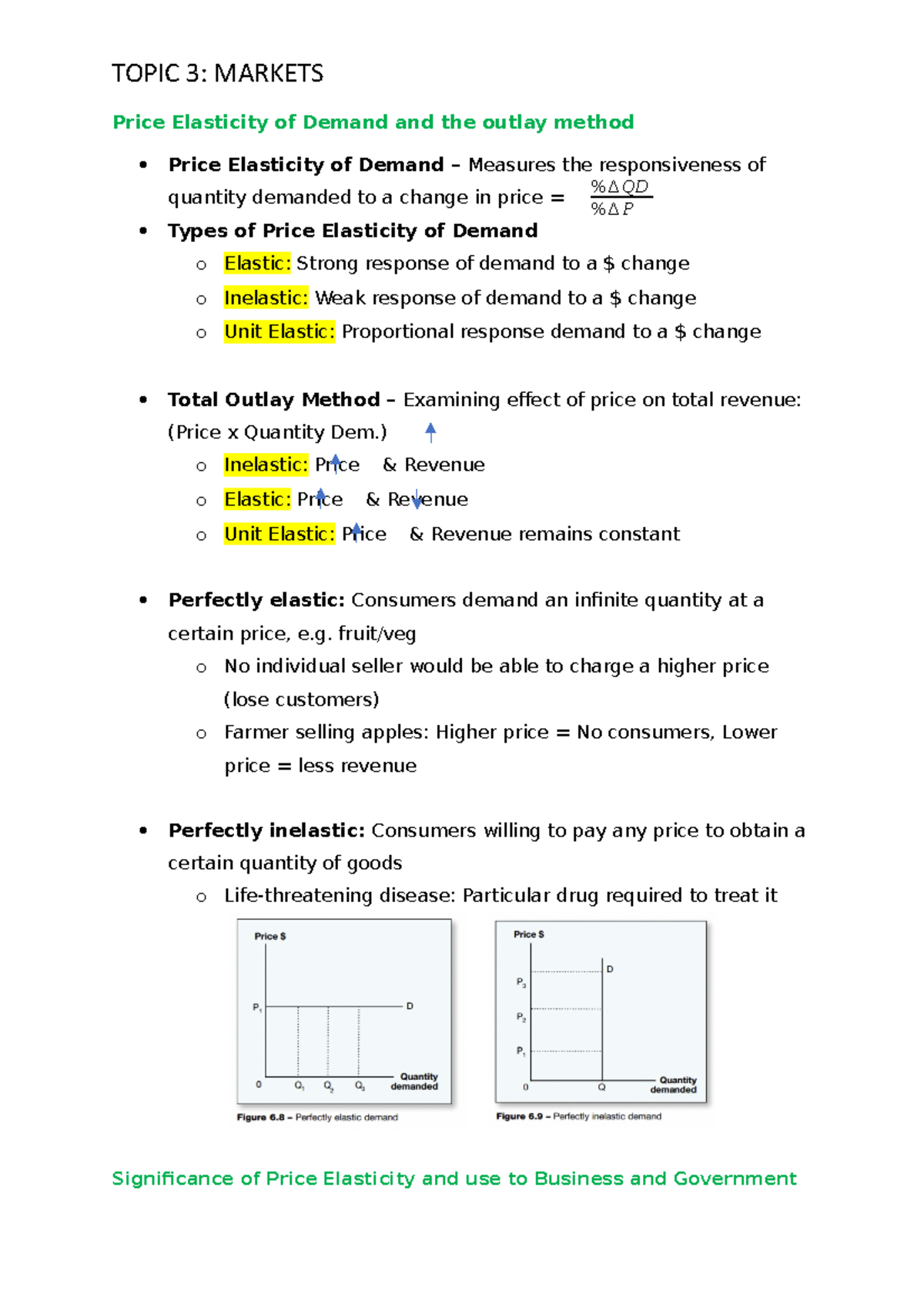 Economics Notes Topic 3 - Markets Year 11 - Price Elasticity of Demand ...
