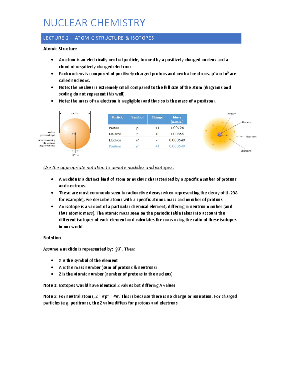 Chem 1911 Notes - Nuclear Chemistry Module Summary - NUCLEAR CHEMISTRY ...