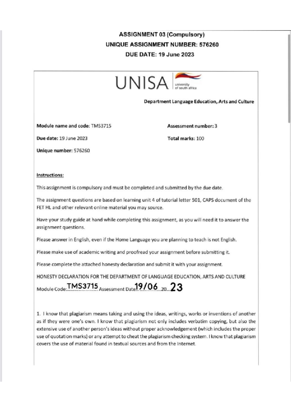 TMS3715 Assignment 3 13-Jun-2023 18-57-18 - ASSIGNMENT 03 (Compulsory ...