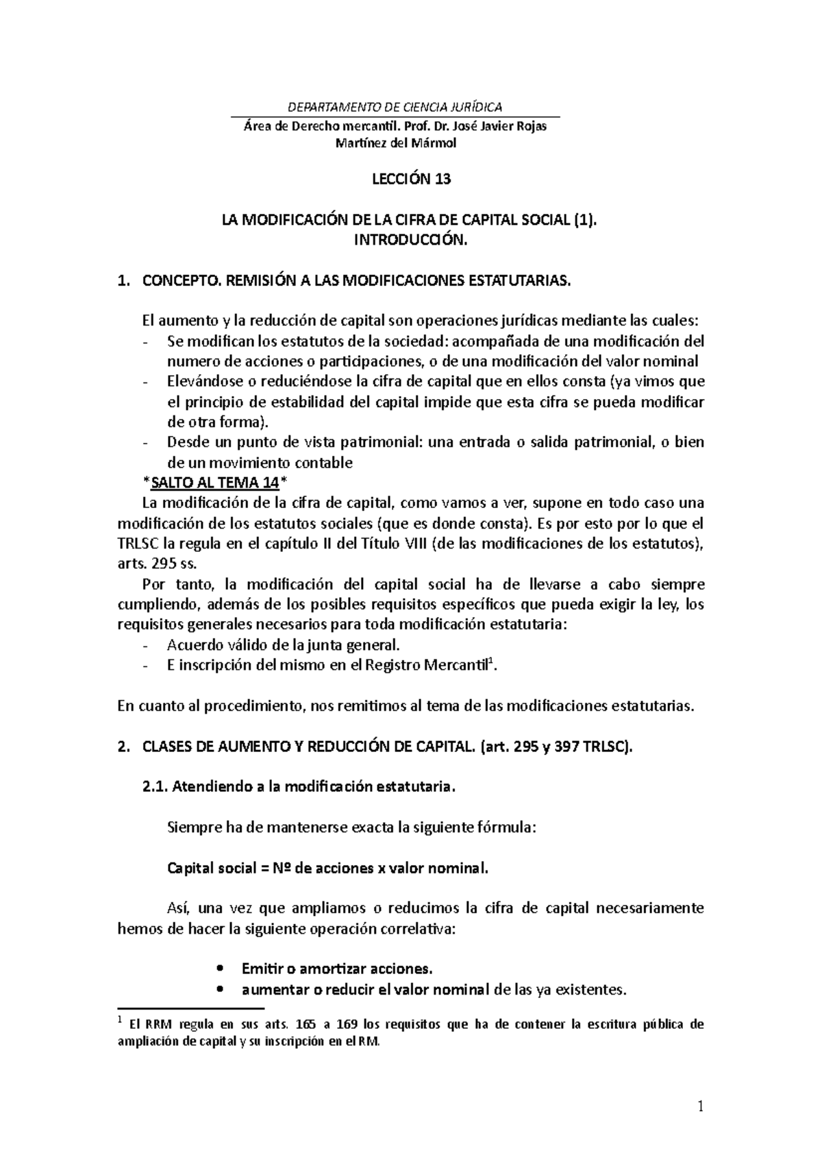 13. Lección. La modificación del capital (1). Intro - DEPARTAMENTO DE ...