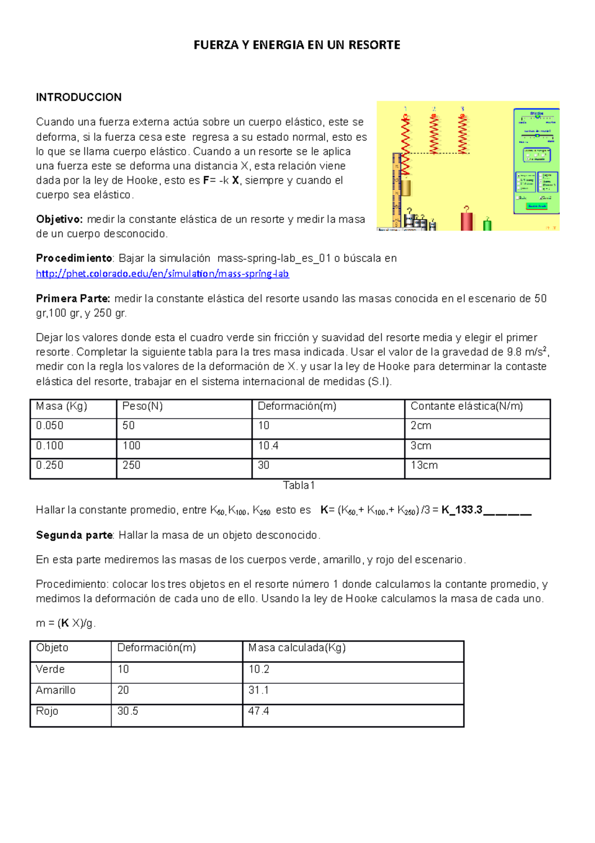Fuerza EN UN Resorte, fuerza en un resorte - FUERZA Y ENERGIA EN UN ...