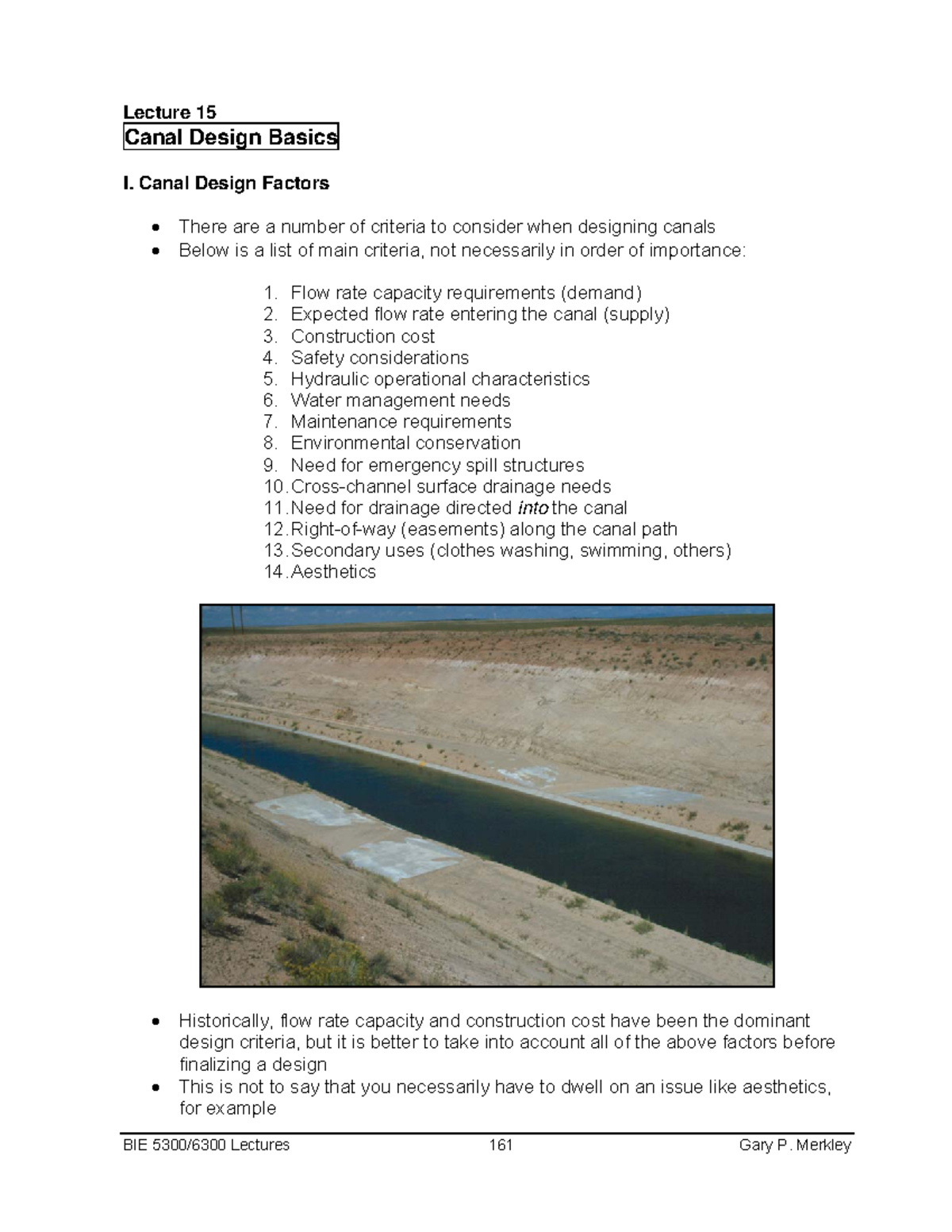 15 canal desing basics - Lecture 15 Canal Design Basics I. Canal Design ...