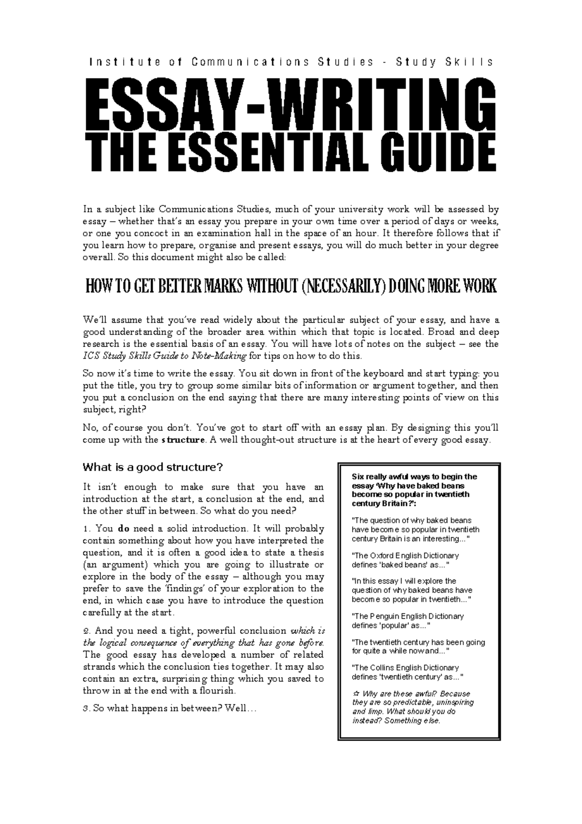 Study Guide writing an essay - Institute of Communications Studies ...