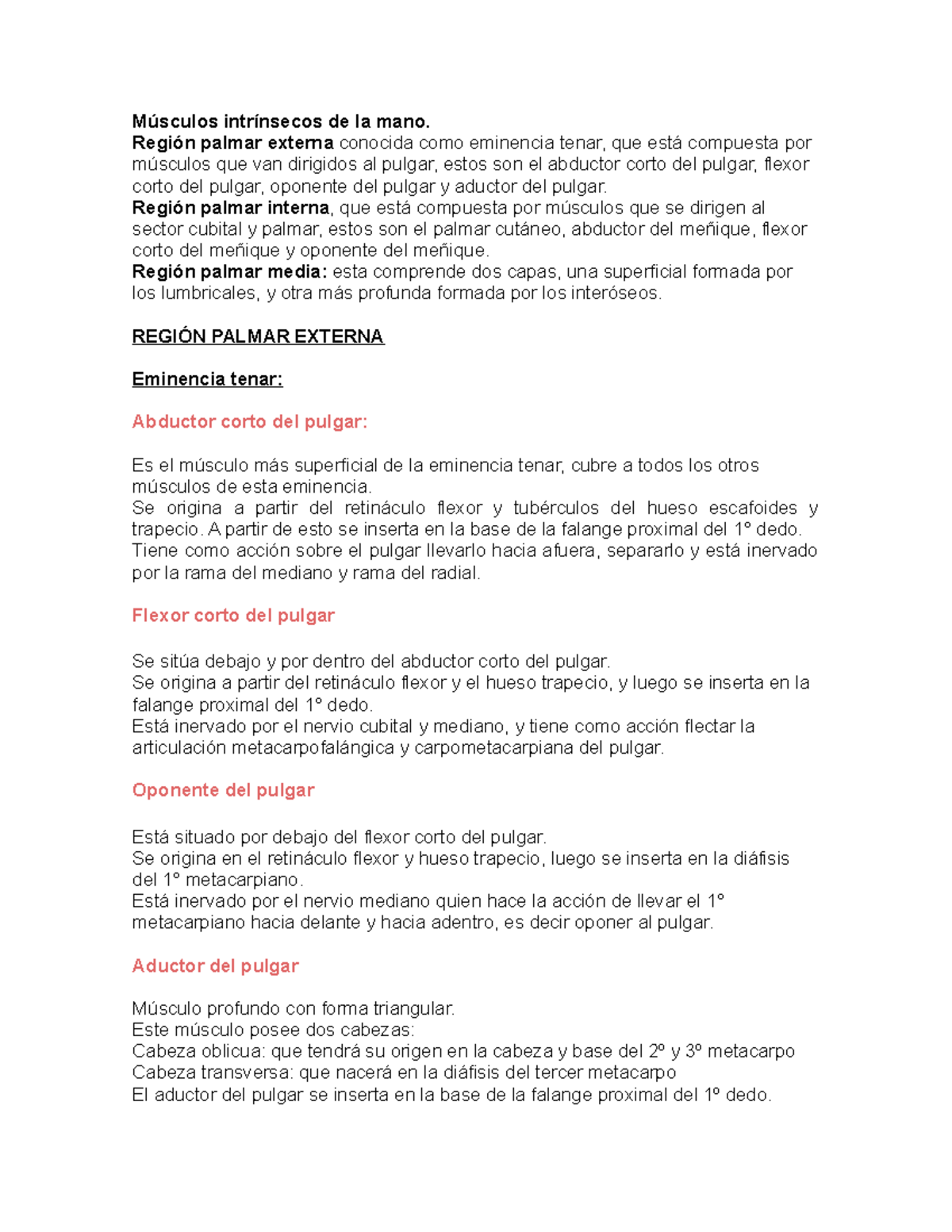 Músculos intrínsecos de la mano - Región palmar externa conocida como ...