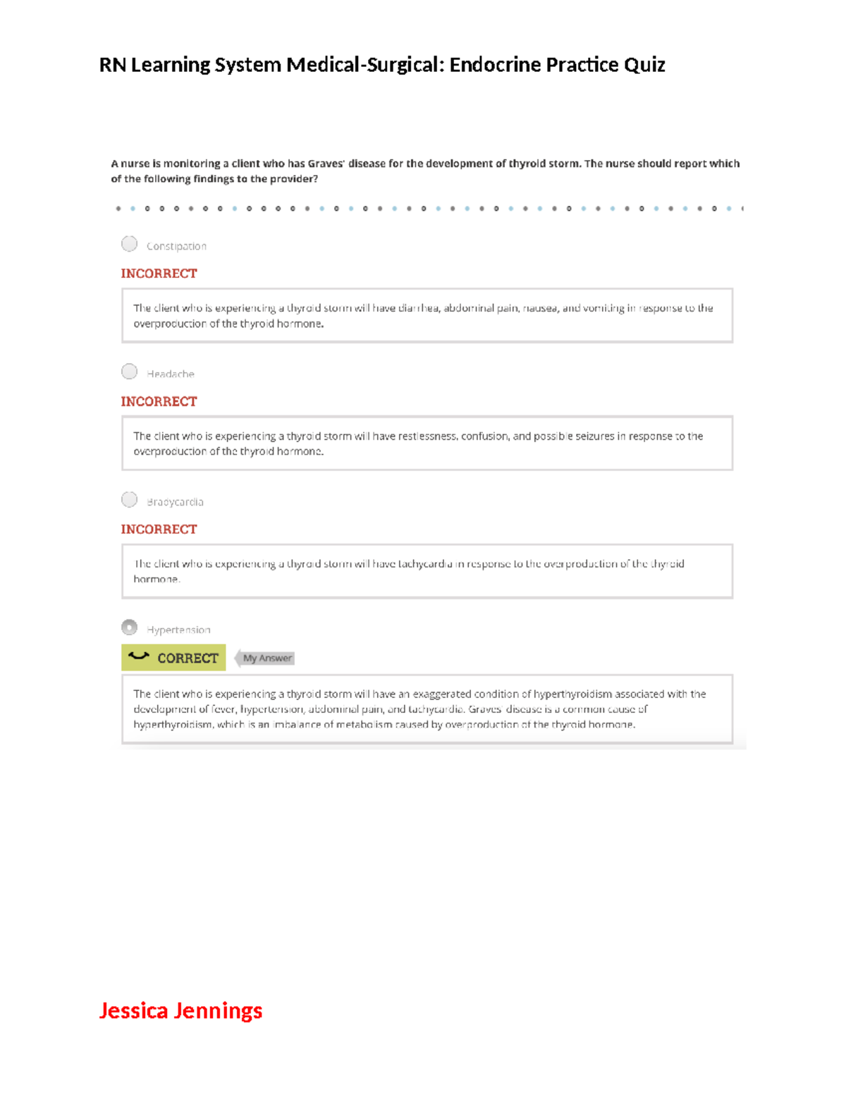 RN Learning System Medical-Surgical Endocrine Practice Quiz - NURS 4410 ...