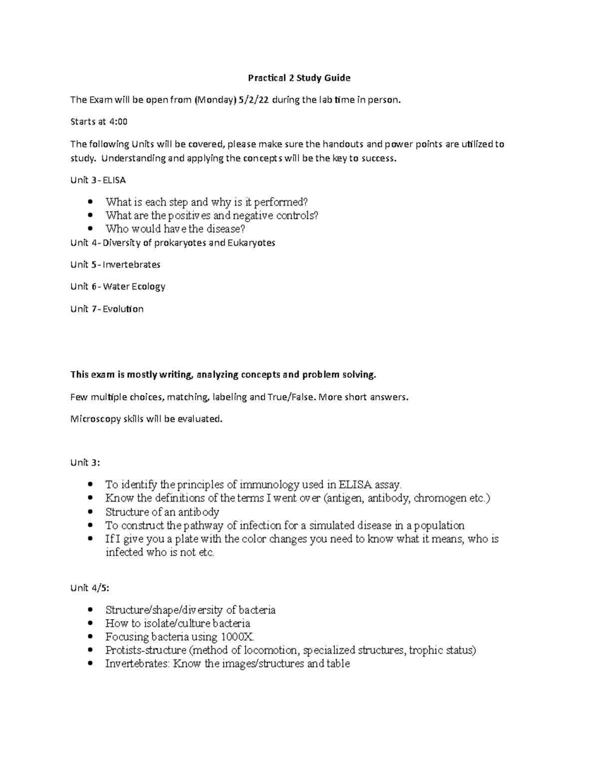Practical 2 Study Guide - Practical 2 Study Guide The Exam will be open ...