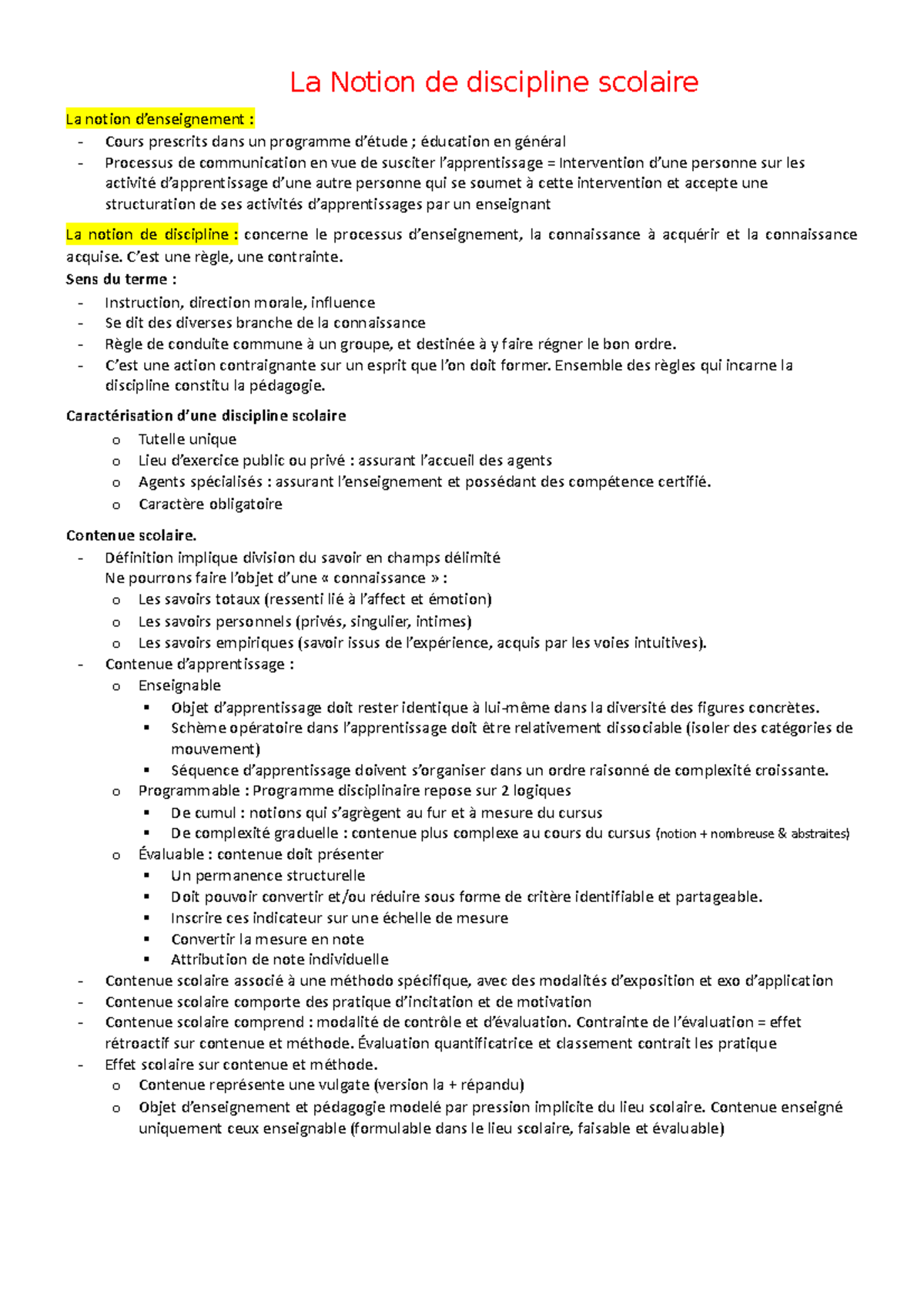 La Notion de discipline scolaire - C’est une règle, une contrainte ...