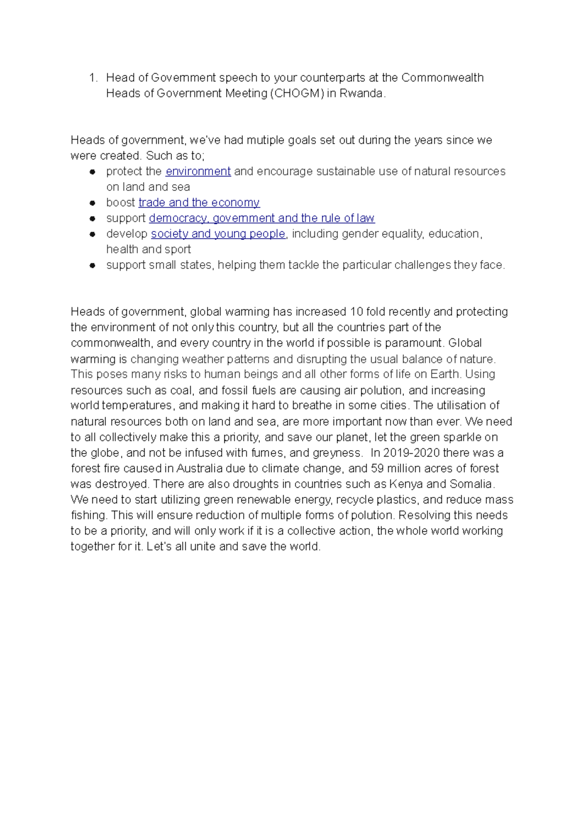 Head of government speech - Heads of government, we’ve had mutiple ...