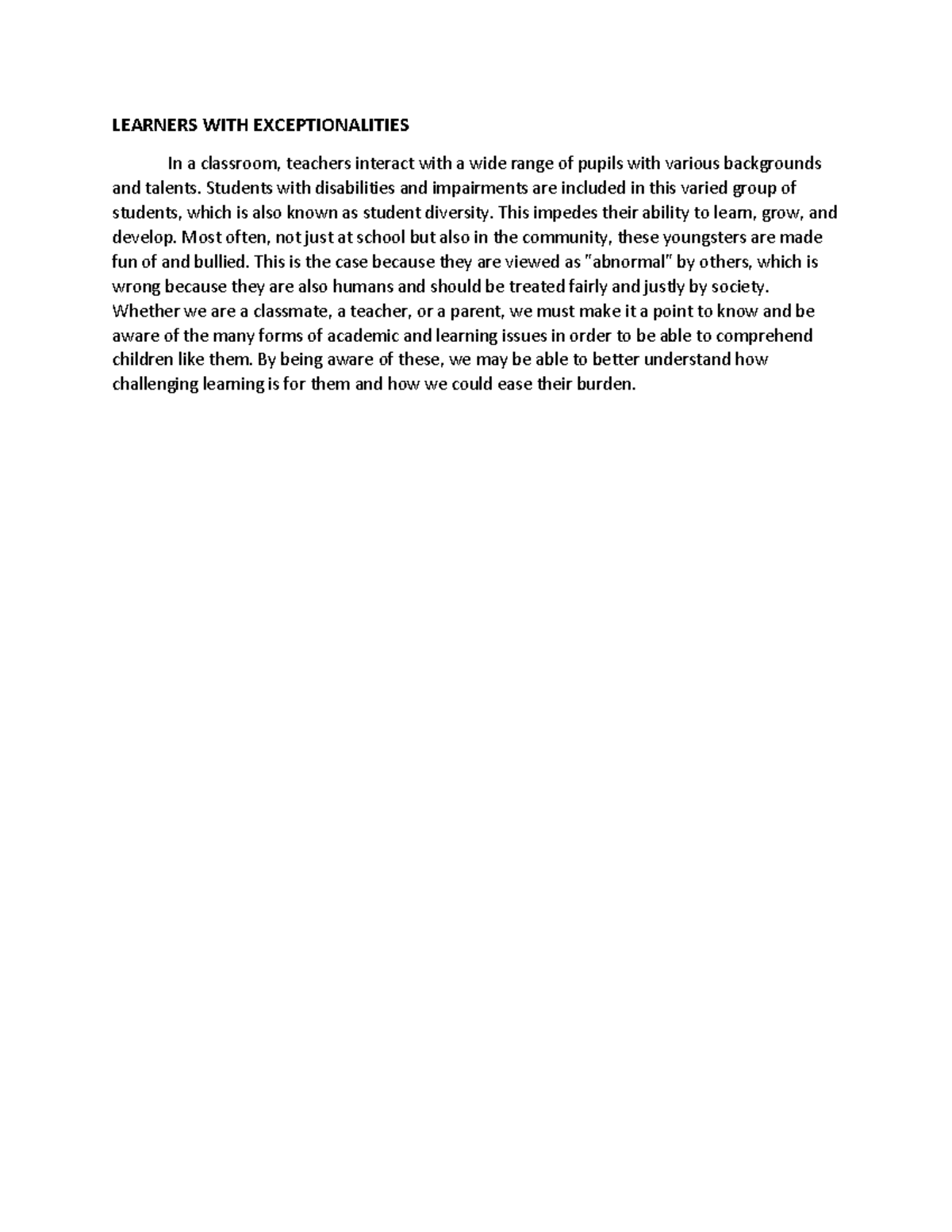 Learners WITH Exceptionalities - LEARNERS WITH EXCEPTIONALITIES In a ...