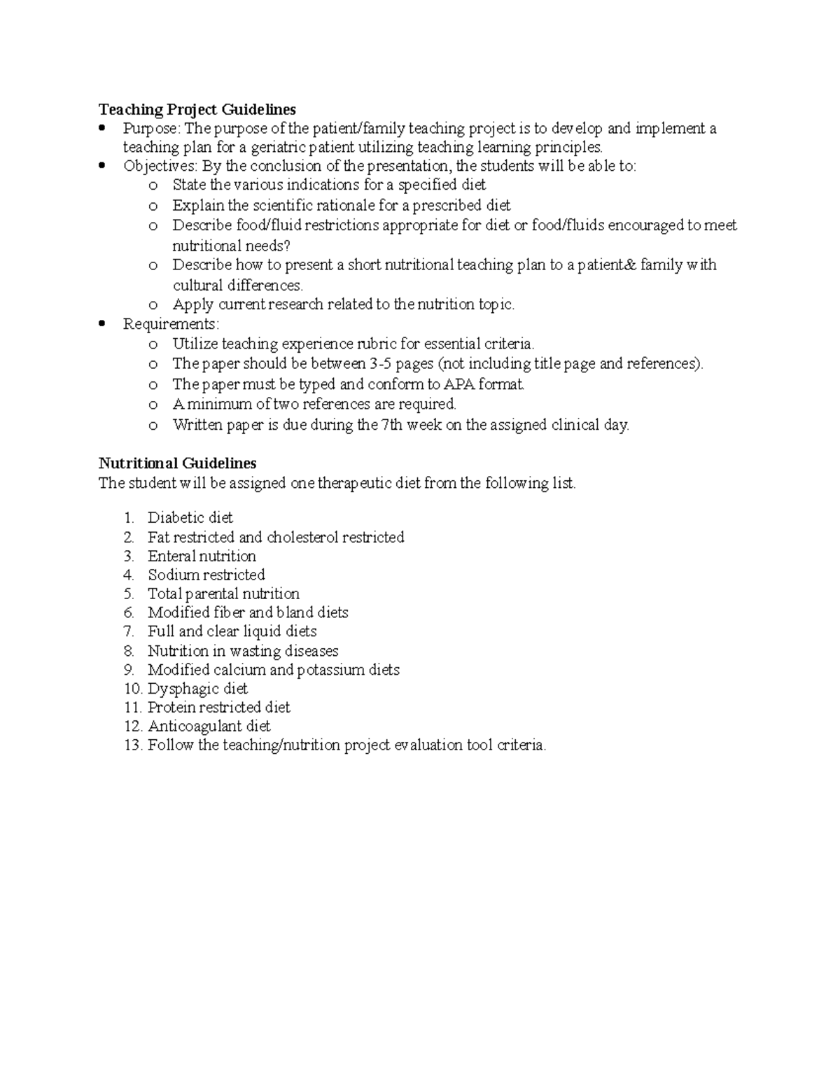 Nutritional Teaching Project Guidelines - Teaching Project Guidelines ...
