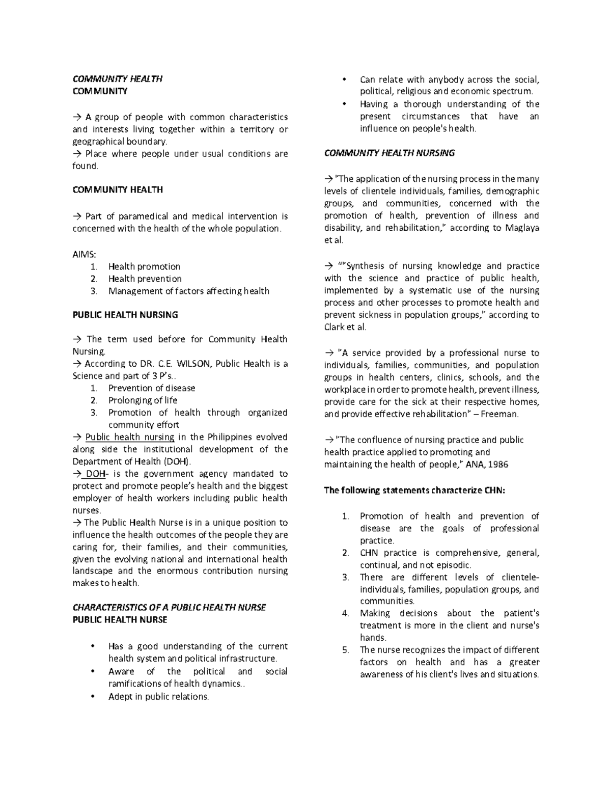 Community Health p1 - Place where people under usual conditions are ...