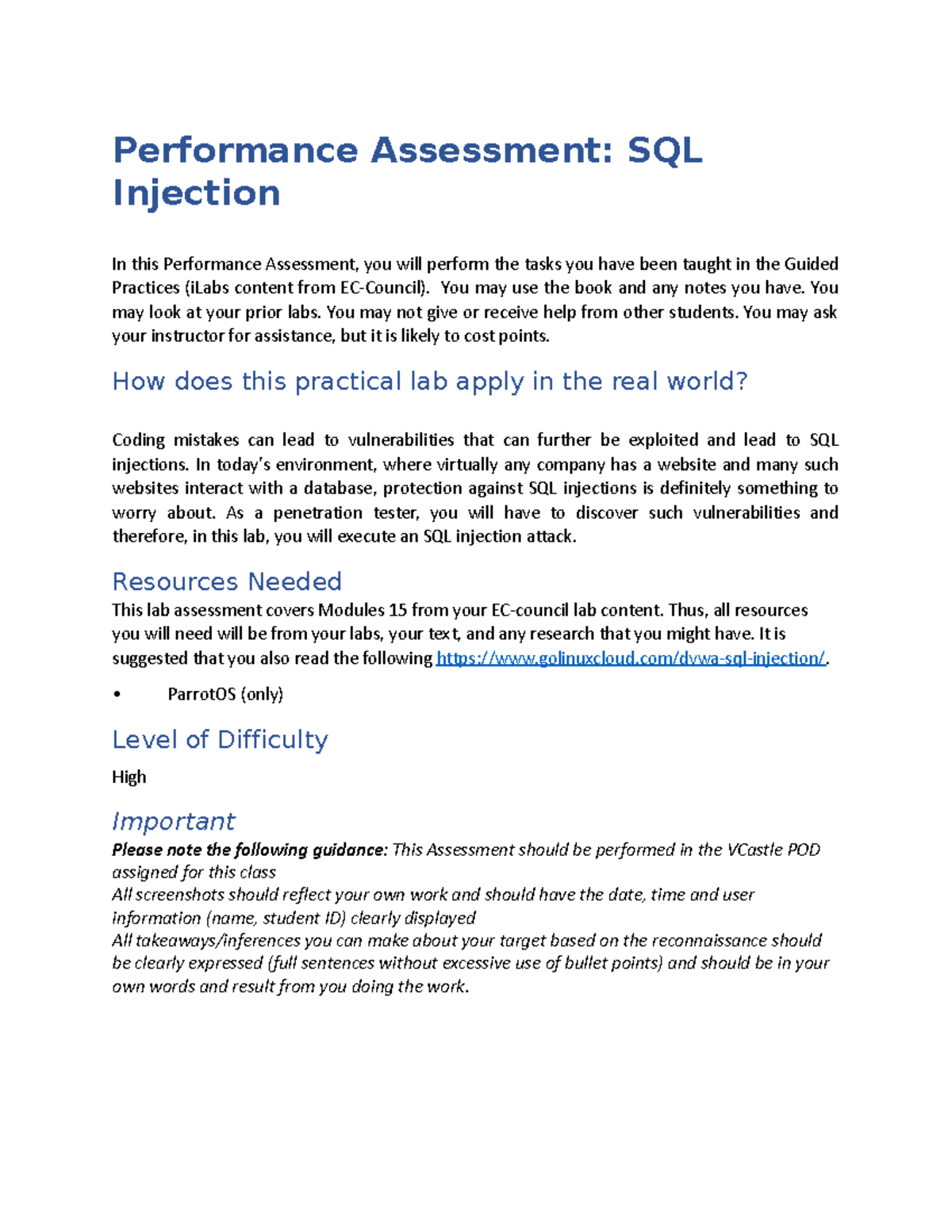 Performance Assessment 3 SQL - Performance Assessment: SQL Injection In ...