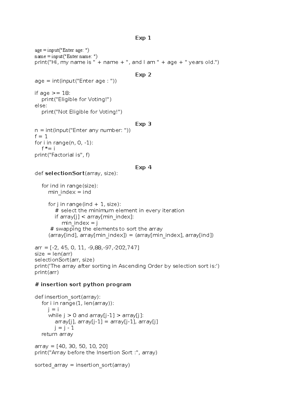 Python exp - Best - Exp 1 age = input("Enter age: ") name = input ...