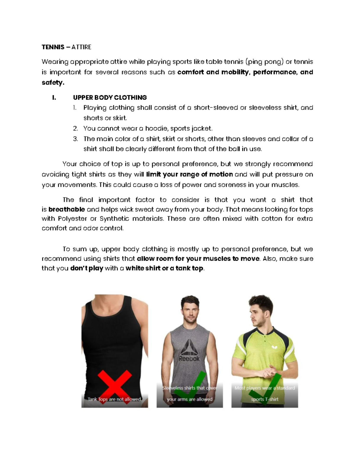 Table Tennis Attire - TENNIS – ATTIRE Wearing appropriate attire while ...