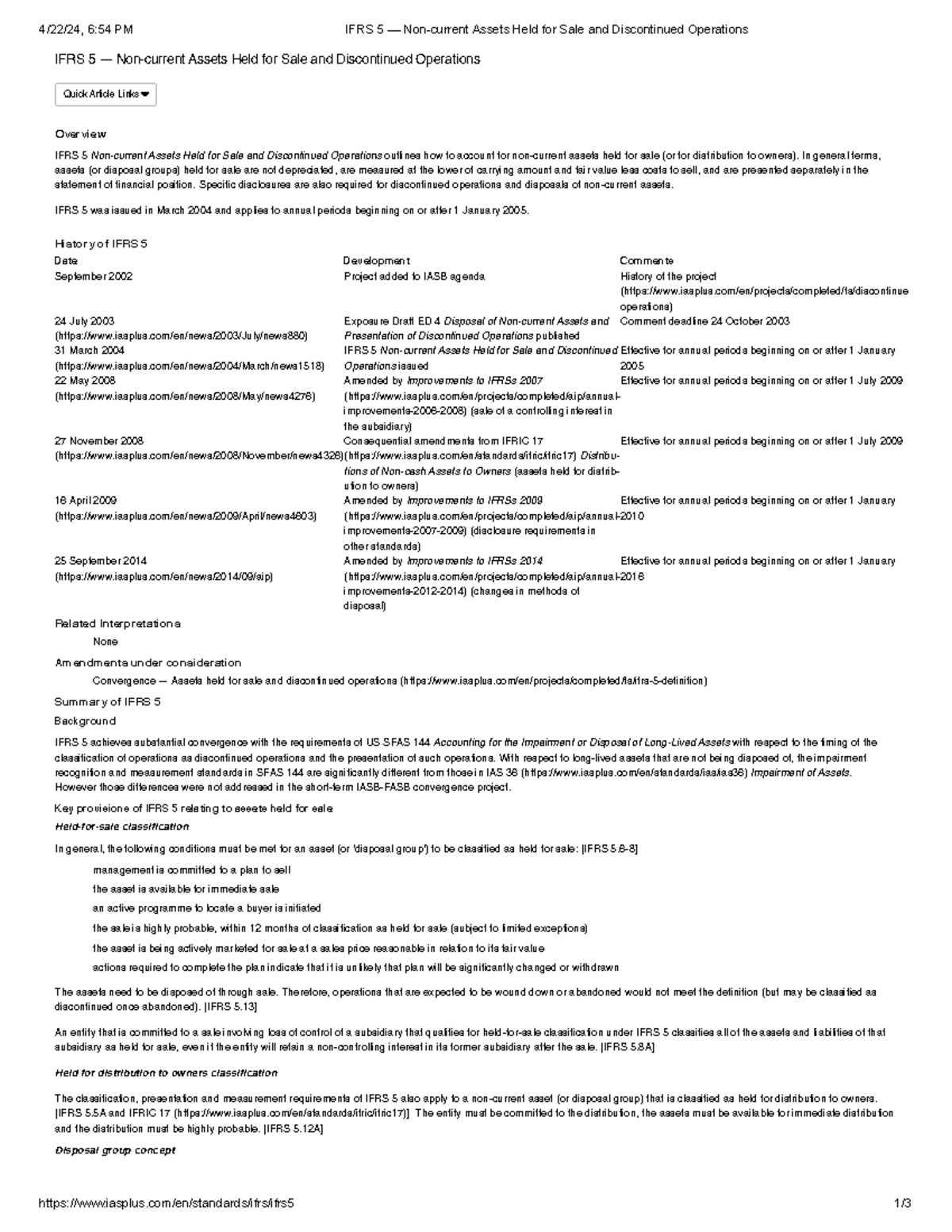 IFRS 5 — Non-current Assets Held for Sale and Discontinued Operations ...