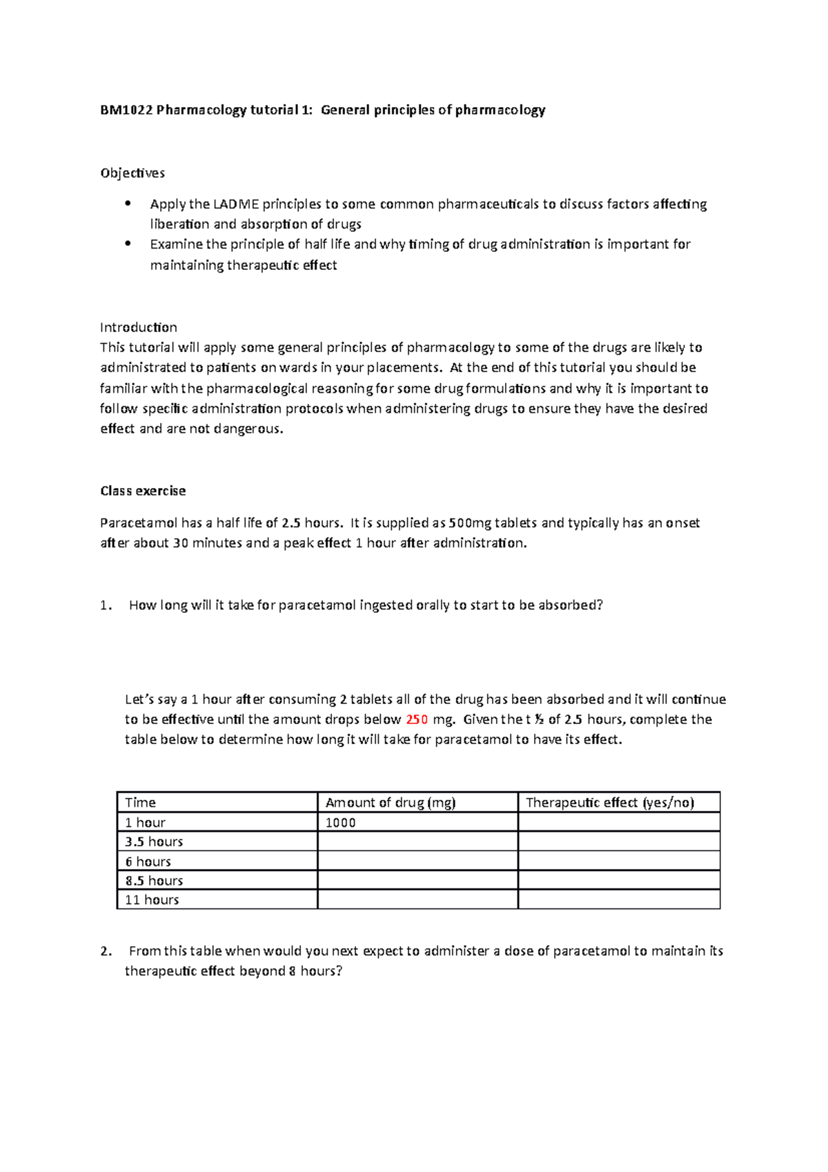 Wk 9 Prac Notes - BM1022 Pharmacology tutorial 1: General principles of ...