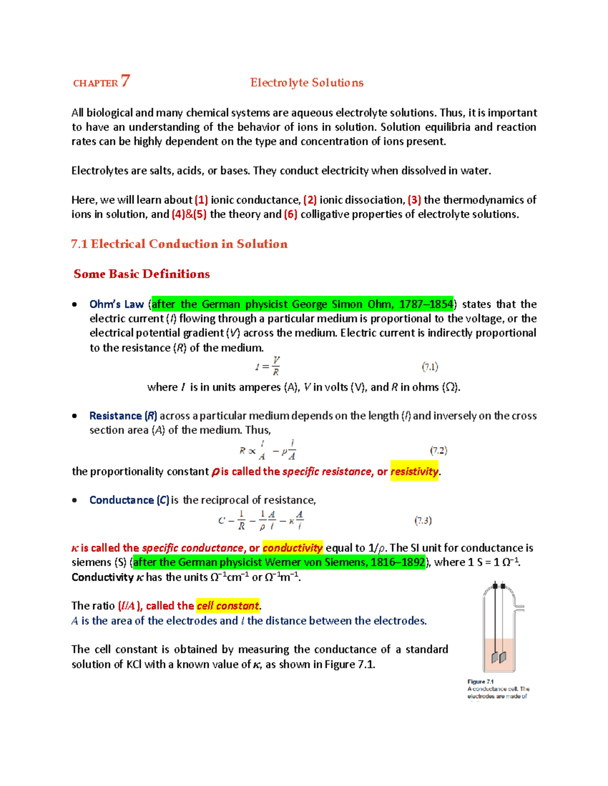 Chapter 7 Electrolyte Solutions - CHAPTER 7 Electrolyte Solutions All ...