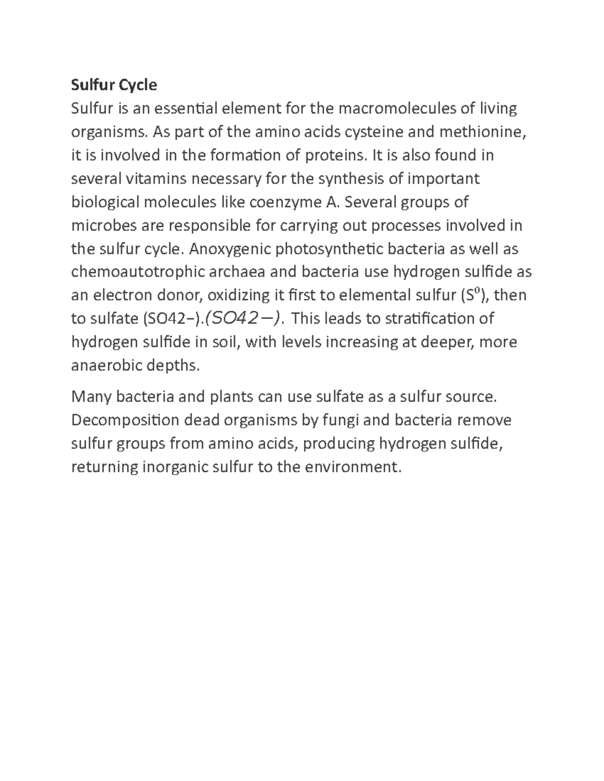 Biogeochemical cycle- sulfur cycle - 20495 - BCU - Studocu