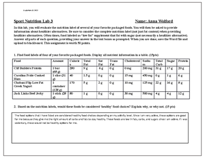 Lab 5 Weight Loss - Lab - Sport Nutrition Lab 5 Name: In this lab, you ...