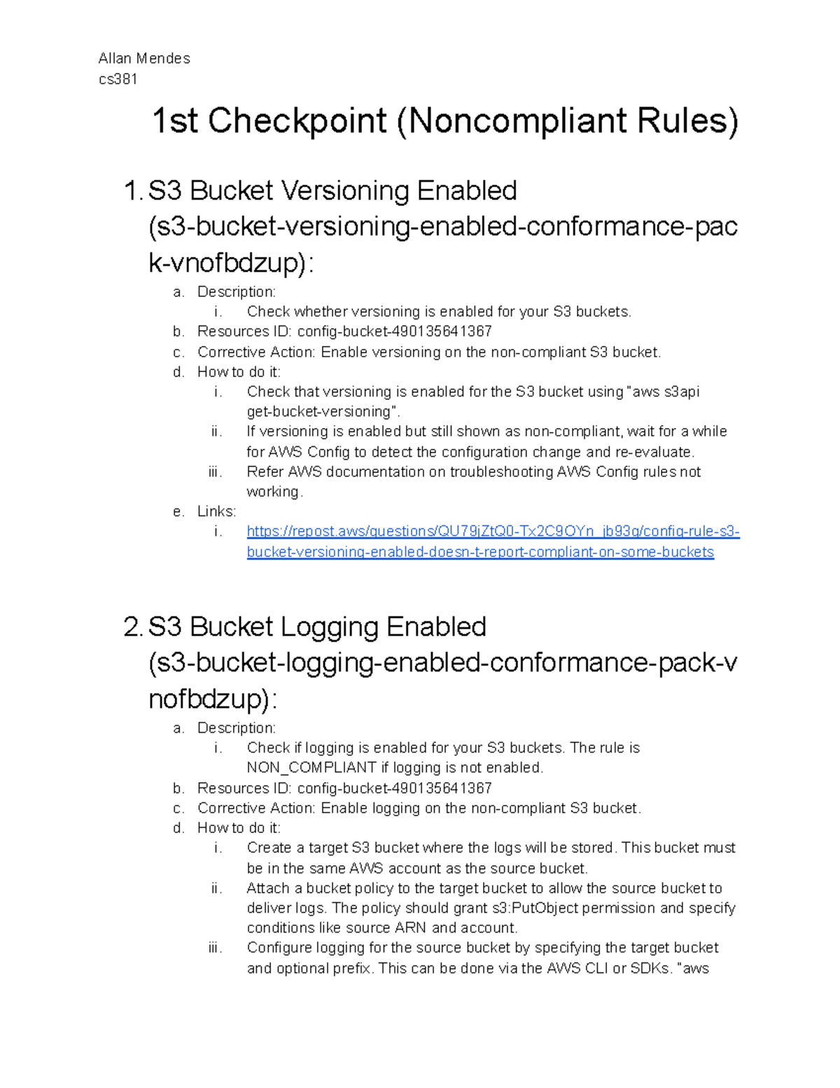 1st Checkpoint (Noncompliant Rules) - Description: i. Check whether ...