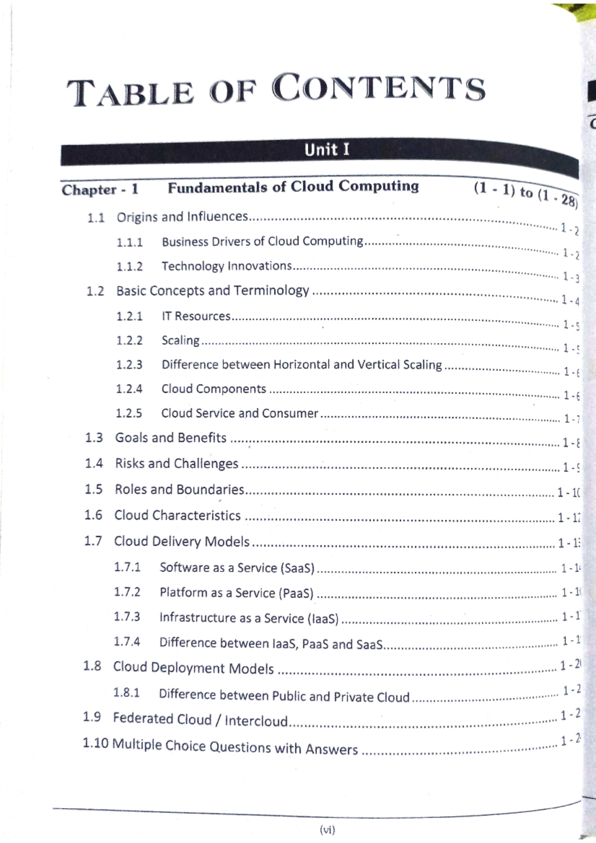 CC unit 1 (technical) - cloud - TABLE OF CONTENTS Unit I Chapter 1 Fundamentals of Cloud ...