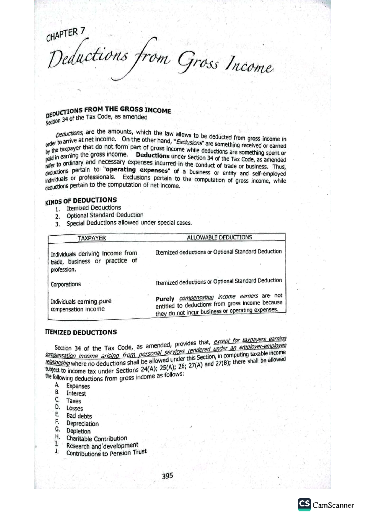Deductions tax - Income Taxation - Studocu