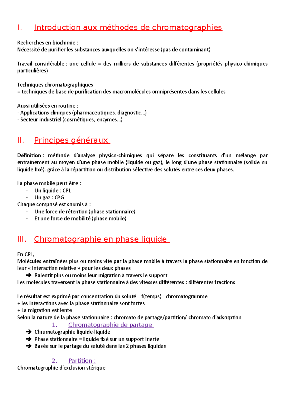 CM - Cours - I. Introduction aux méthodes de chromatographies ...