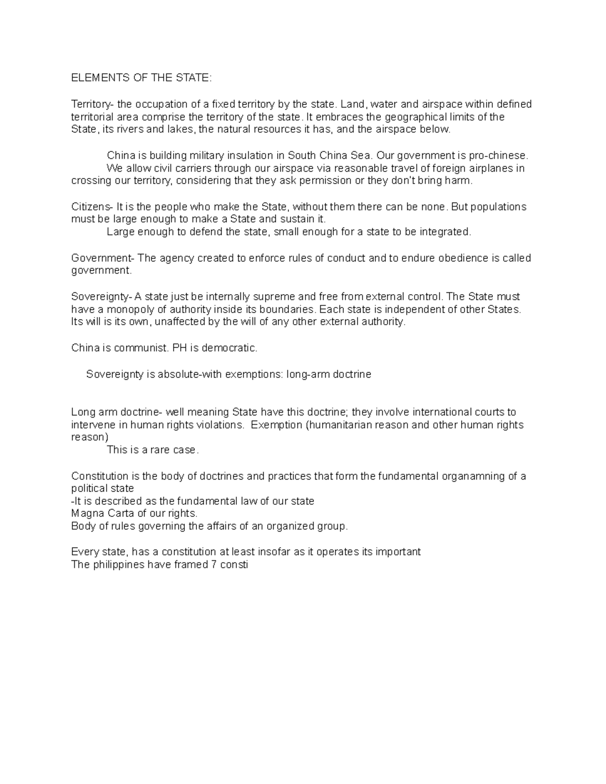 Elements OF the state - BSED- Filipino - Studocu