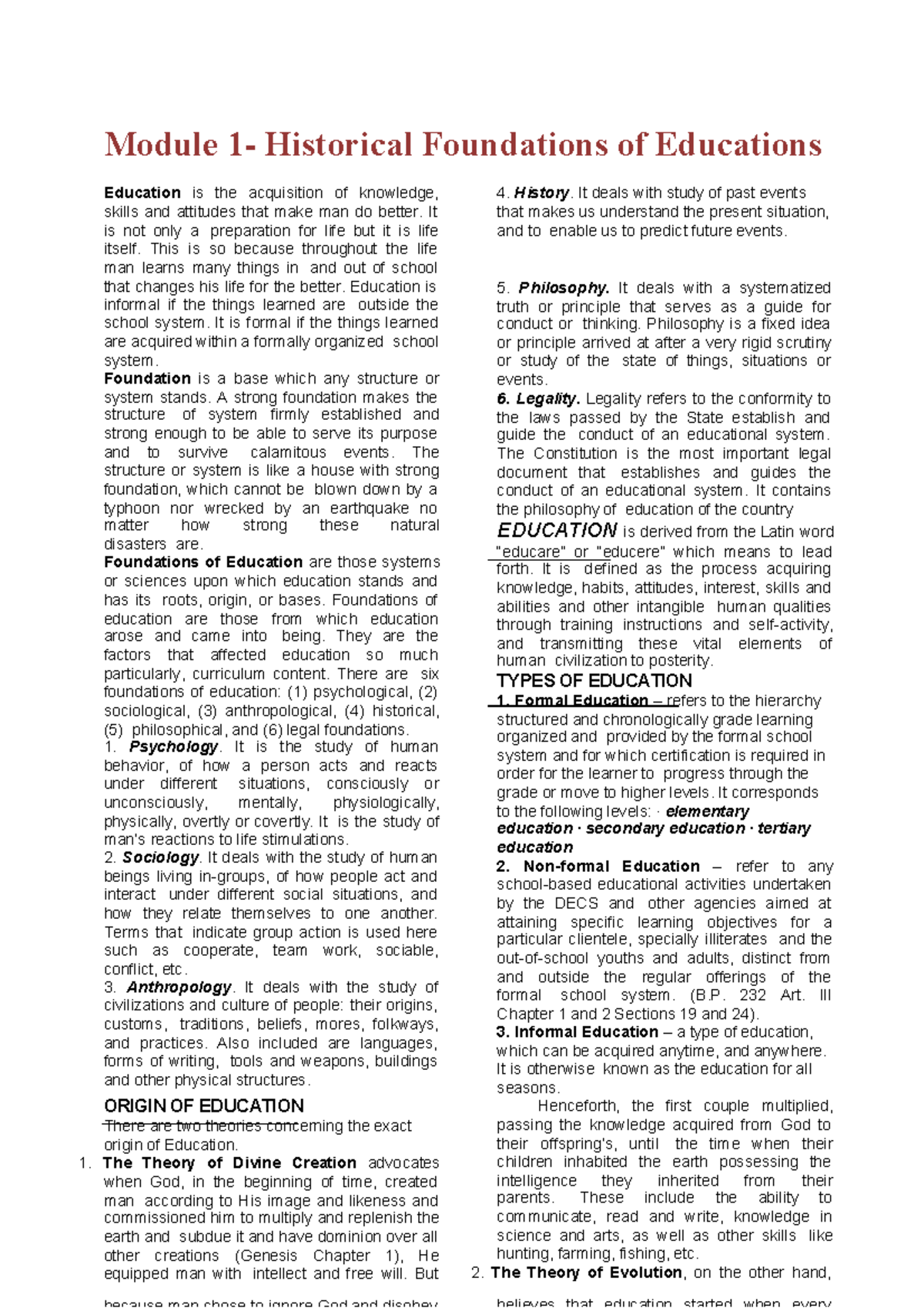 Foundation-of-education compress - Module 1 Historical Foundations of ...