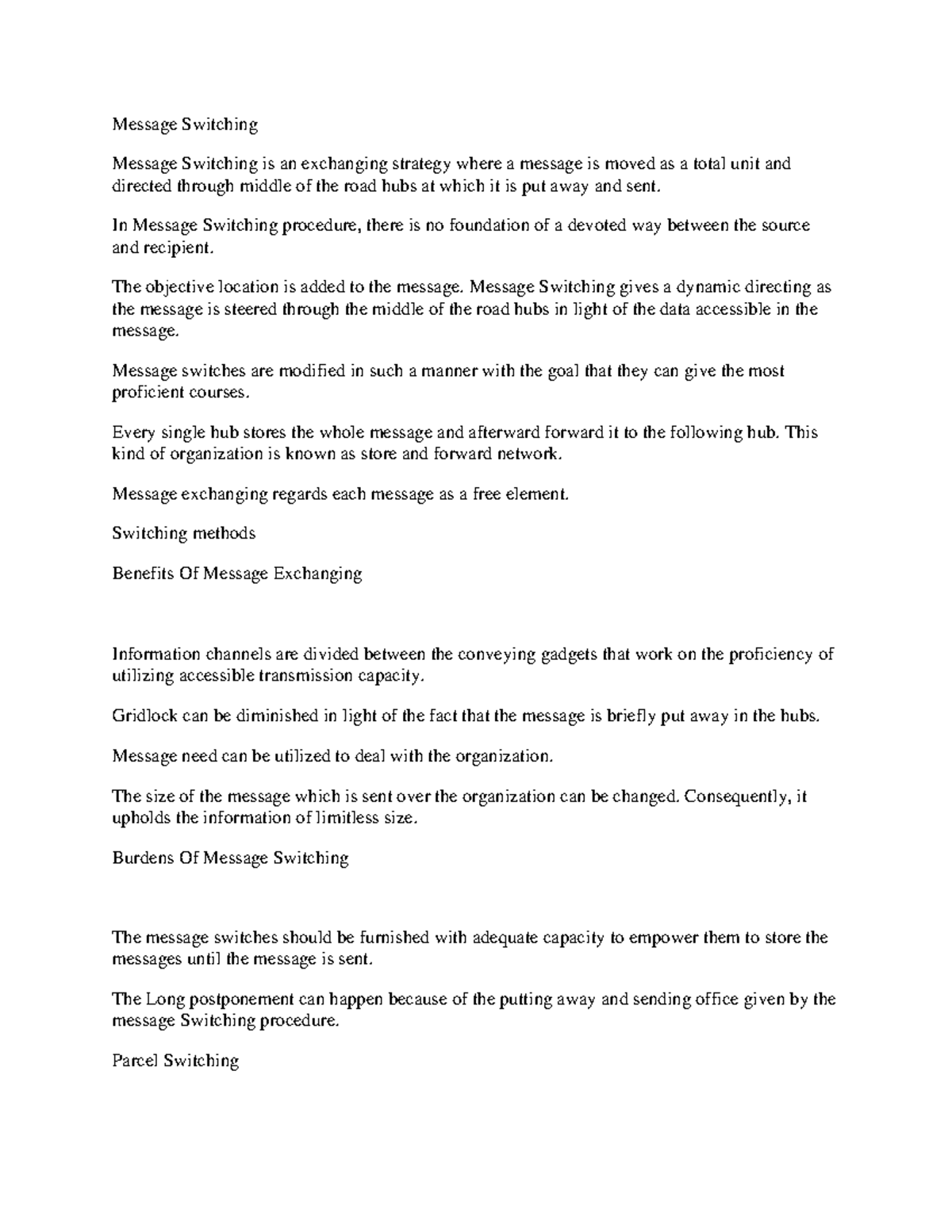 Message switching and virtual switching - Message Switching Message ...