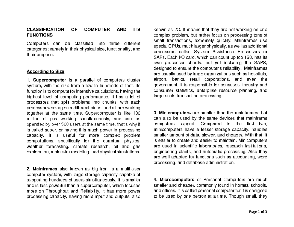 Classification-OF- Computer-AND-ITS- Functions - Page 1 of 3 ...