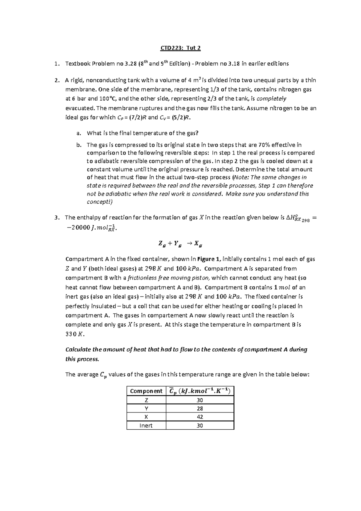 Tut 2 - Tutorial 2 - CTD223: Tut 2 Textbook Problem no 3 (8 th and 9 th Edition) - Problem no 3 ...