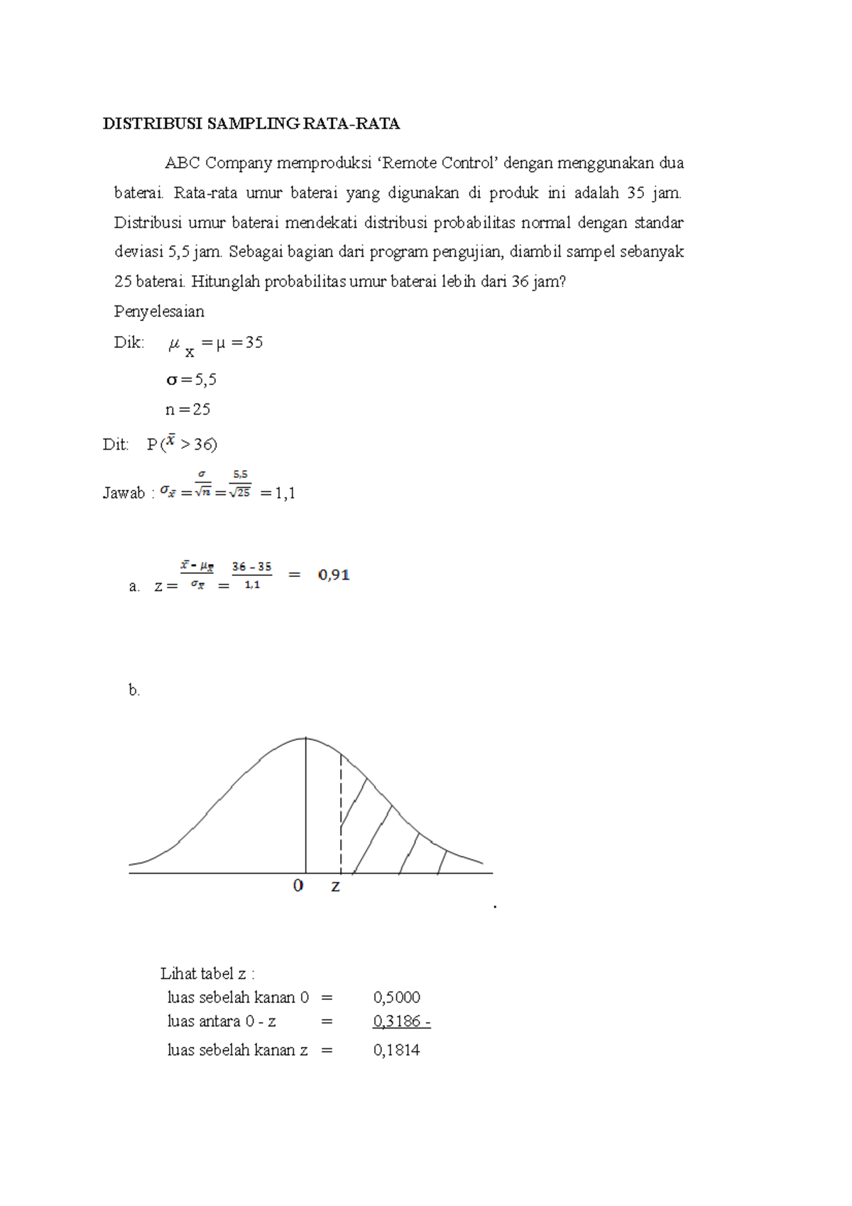 Distribusi Sampling RAT1 - DISTRIBUSI SAMPLING RATA-RATA ABC Company ...