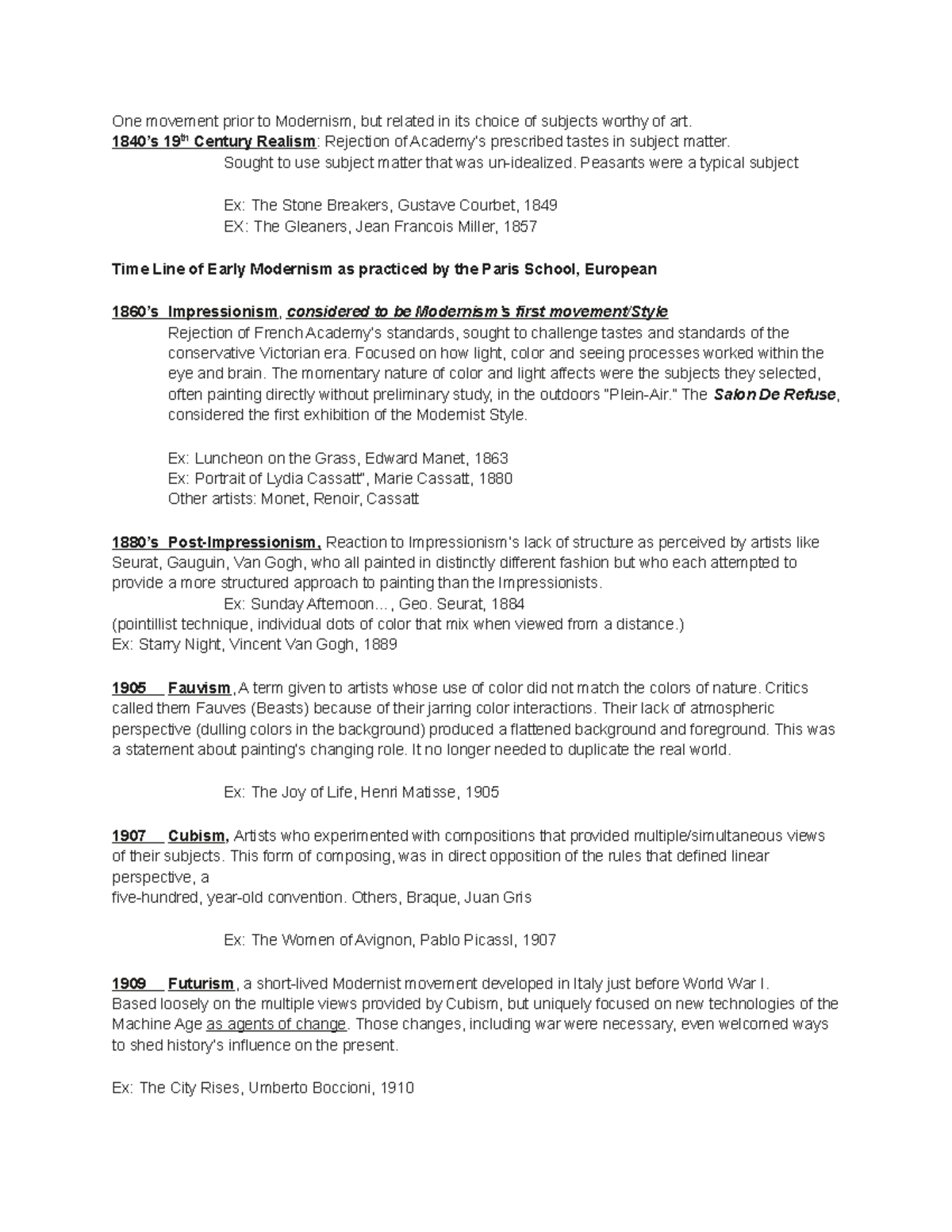 History - One movement prior to Modernism, but related in its choice of ...