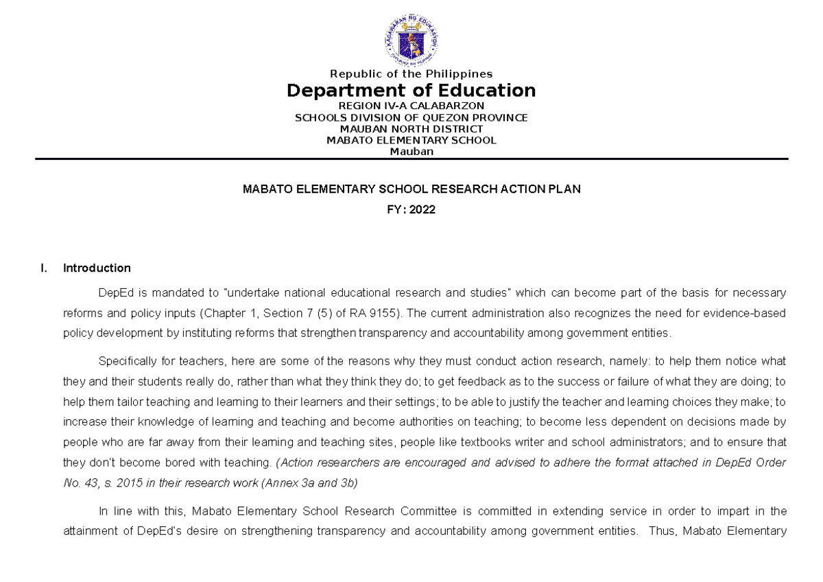 2022- Mabato- Research- Action-PLAN - Copy - Department of Education ...