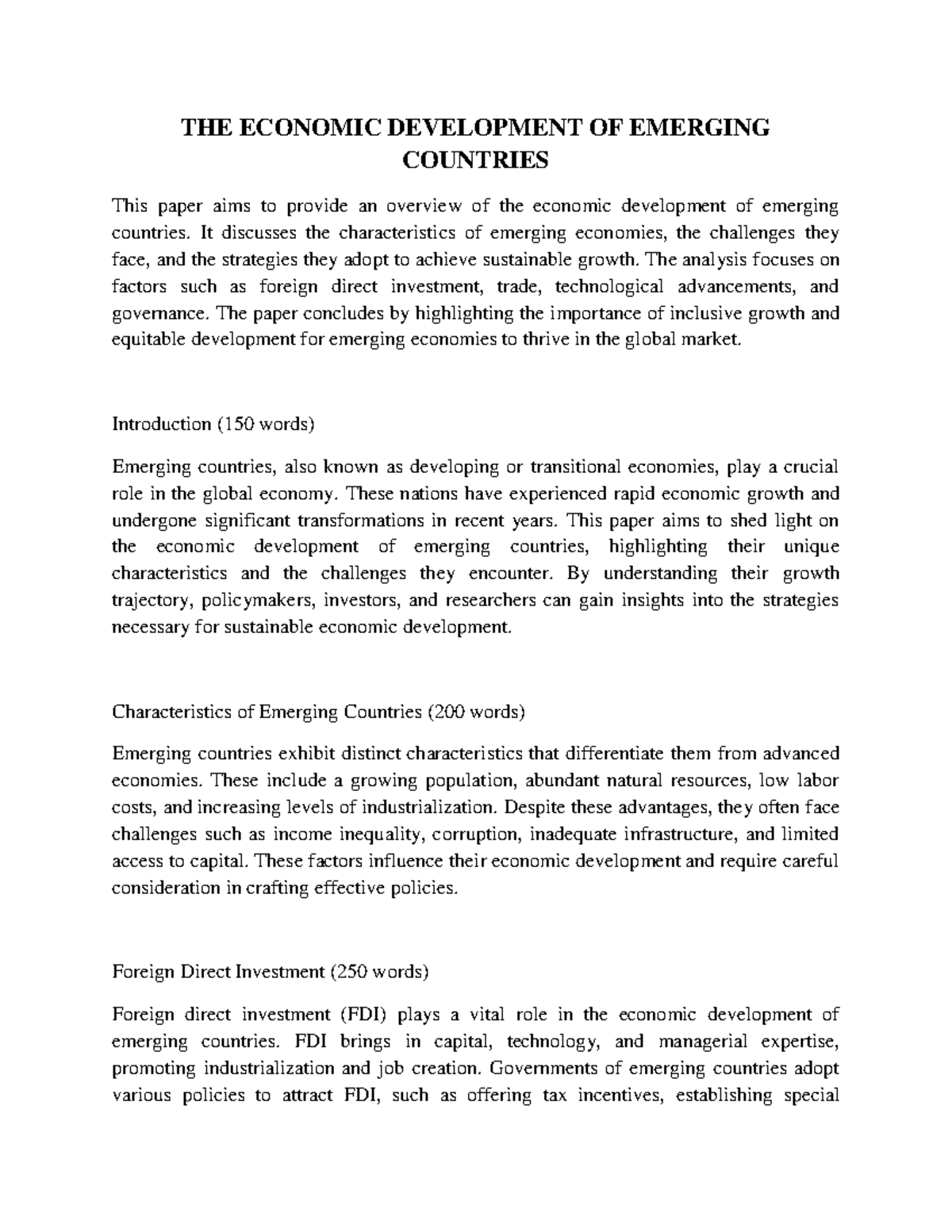 THE Economic Development OF Emerging Countries - THE ECONOMIC ...