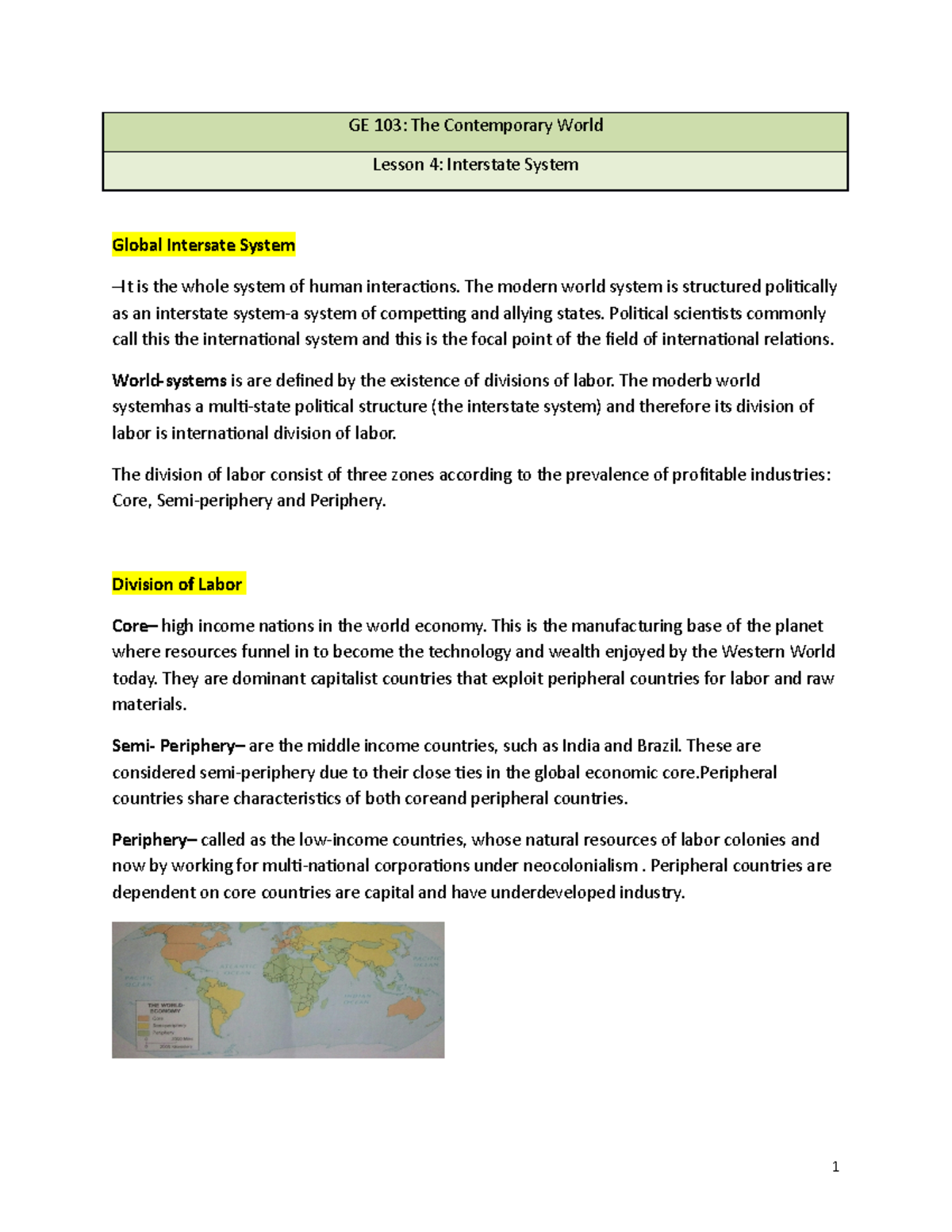 Lesson 4 Interstate System - GE 103: The Contemporary World Lesson 4 ...