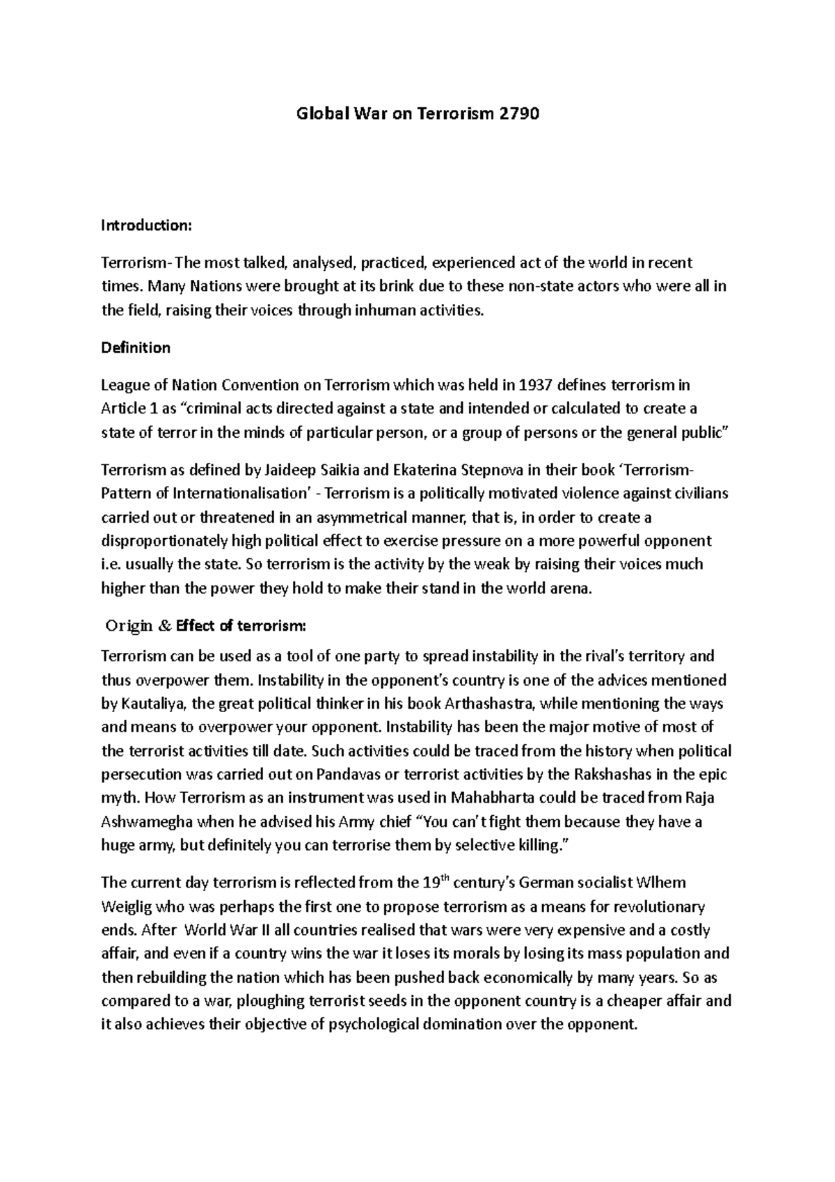 Global WAR ON Terrorism - Global War on Terrorism 2790 Introduction ...