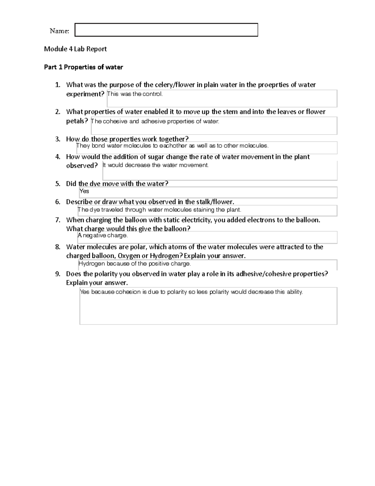 Module 3 Lab Report - Module 4 Lab Report Part 1 Properties of water ...