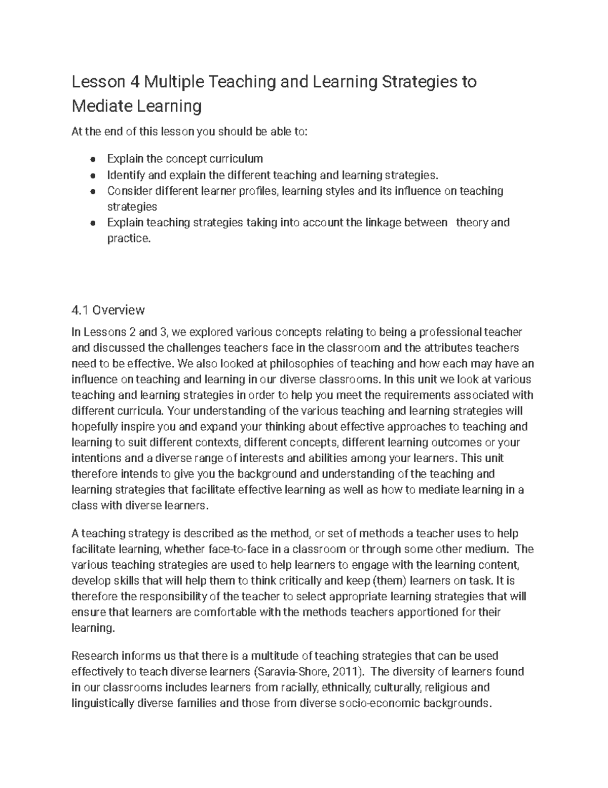 Lesson 4 Multiple Teaching and Learning Strategies to Mediate Learning ...
