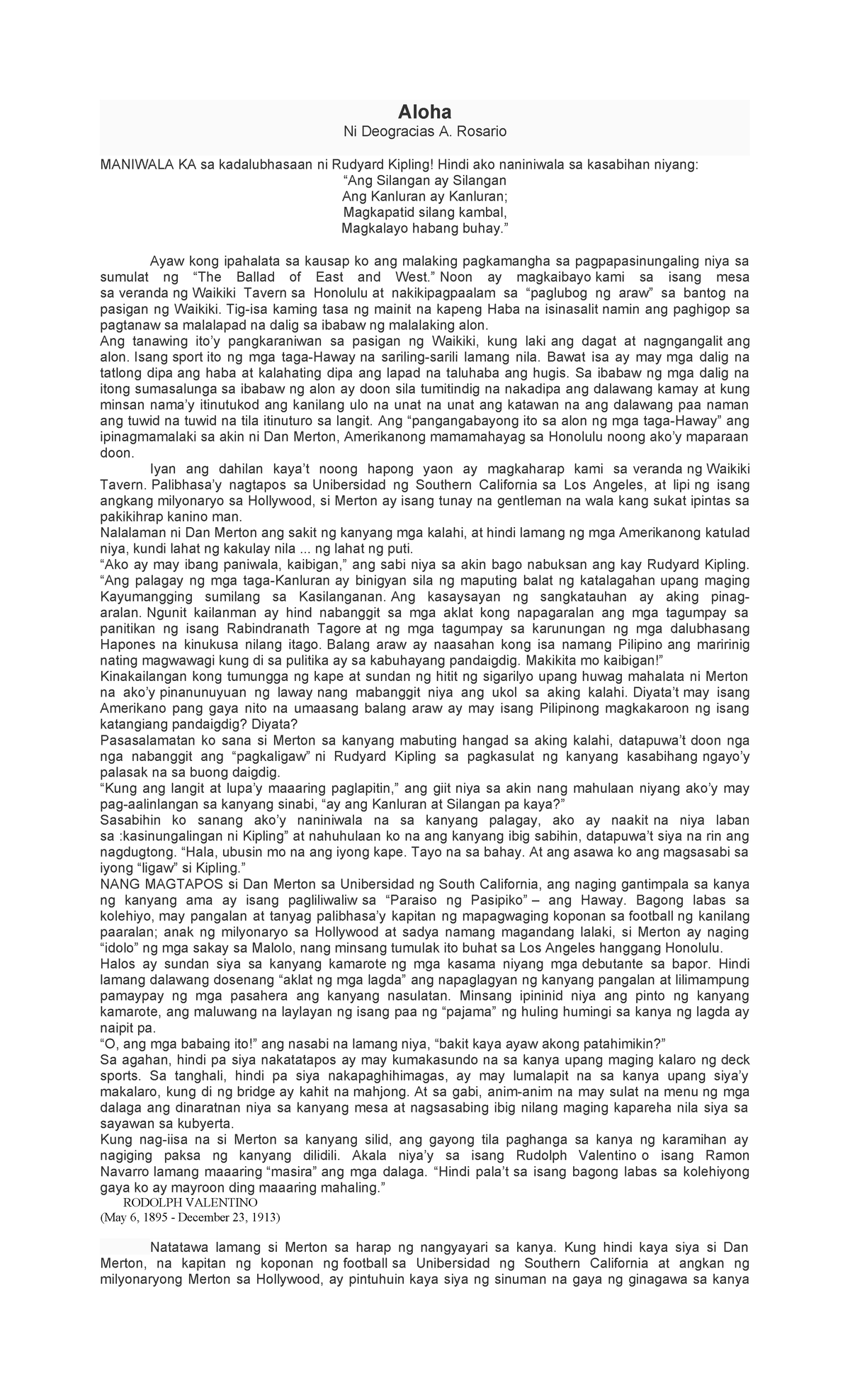 Maikling Kwentong Akda ni Deogracias 2 - Aloha Ni Deogracias A. Rosario ...