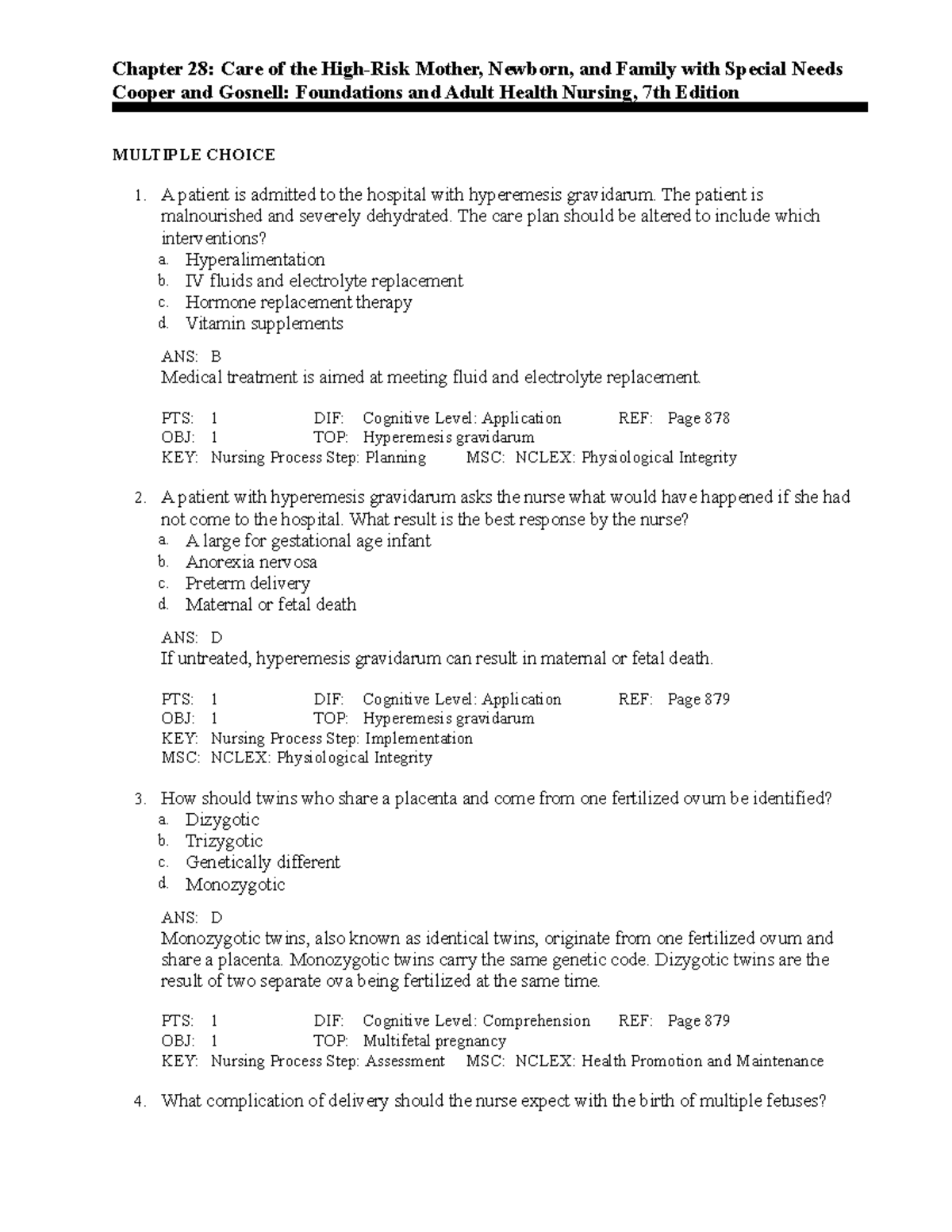 Ch 28 - ch 28 - Chapter 28: Care of the High-Risk Mother, Newborn, and ...